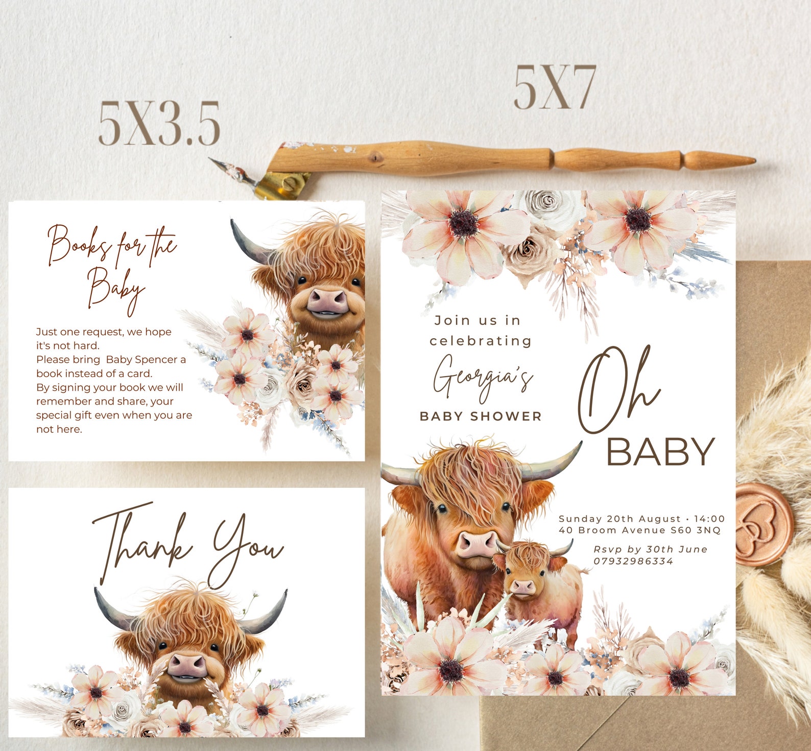 Highlander Cow Baby Shower Bundle, Highland Cow Baby Shower Sign, Boho ...