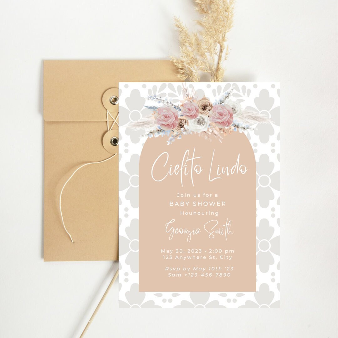 Cielito Lindo Baby Shower Invitation, Pink Boho Baby Shower Invite ...