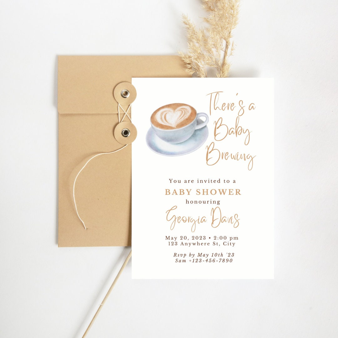 Coffee Theme Baby Shower Invite, Editable Neutral Green Baby Brewing ...
