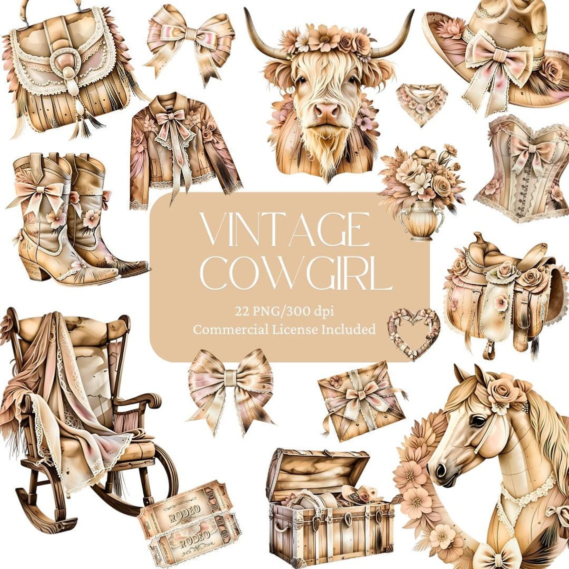 Vintage Cowgirl Clipart, Western Theme Graphics, Retro Cowgirl ...