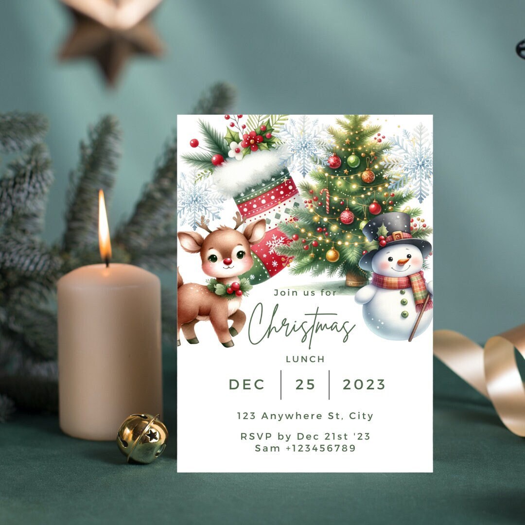Editable Christmas Lunch Party Invitation,brunch Luncheon Dinner Winter ...
