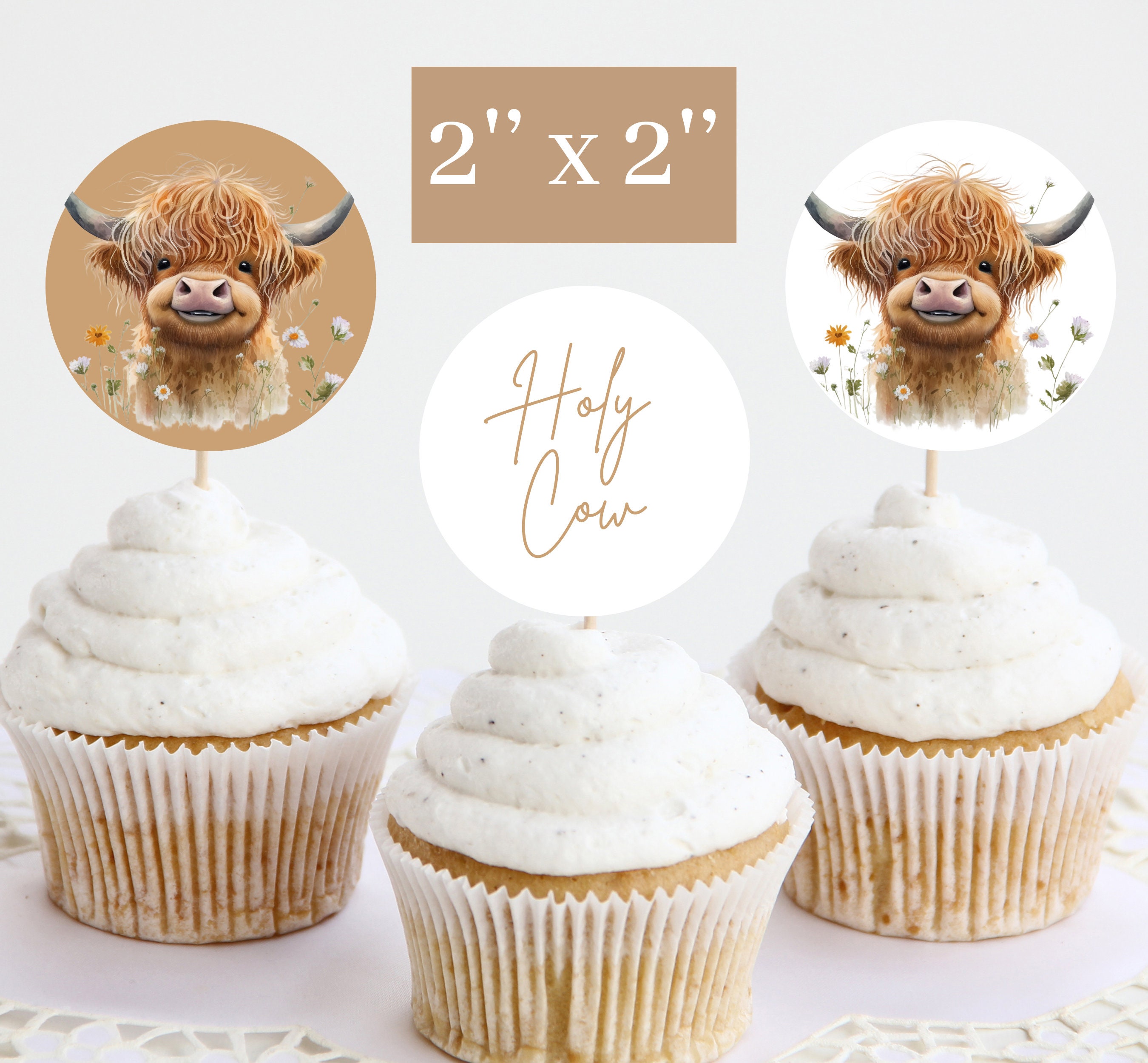 Holy Cow Baby Shower Cupcake Topper, Highland Cow Baby Shower ...