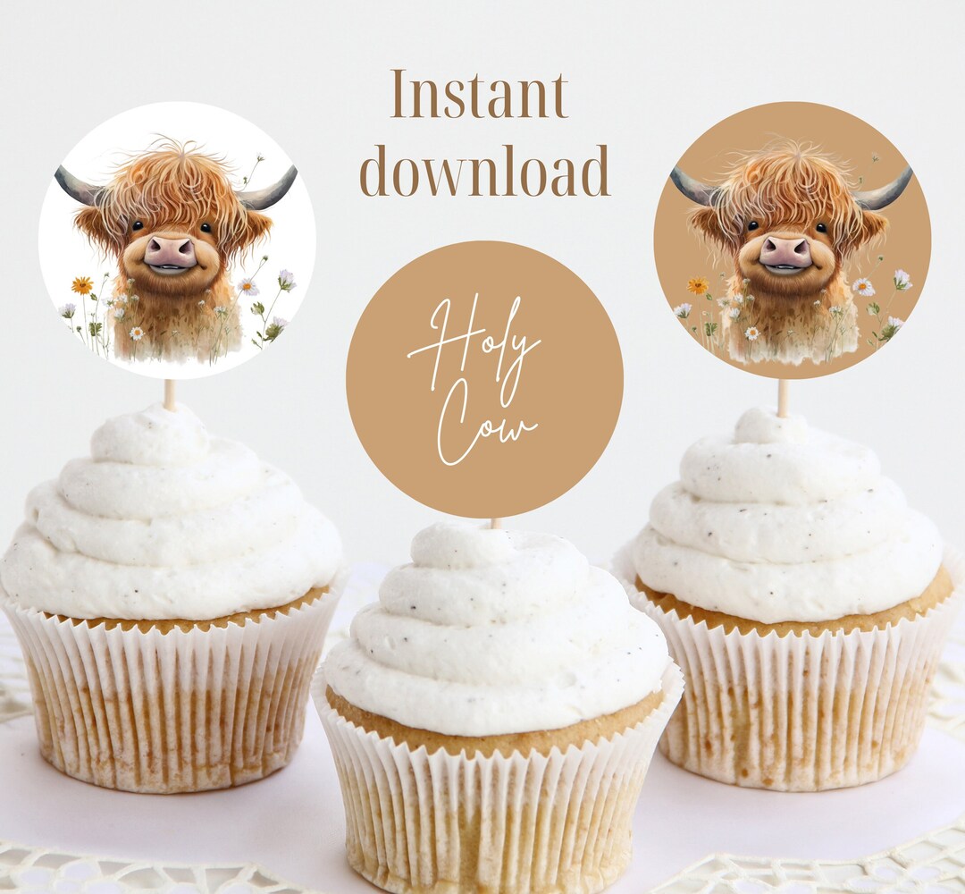 Holy Cow Baby Shower Cupcake Topper, Highland Cow Baby Shower ...
