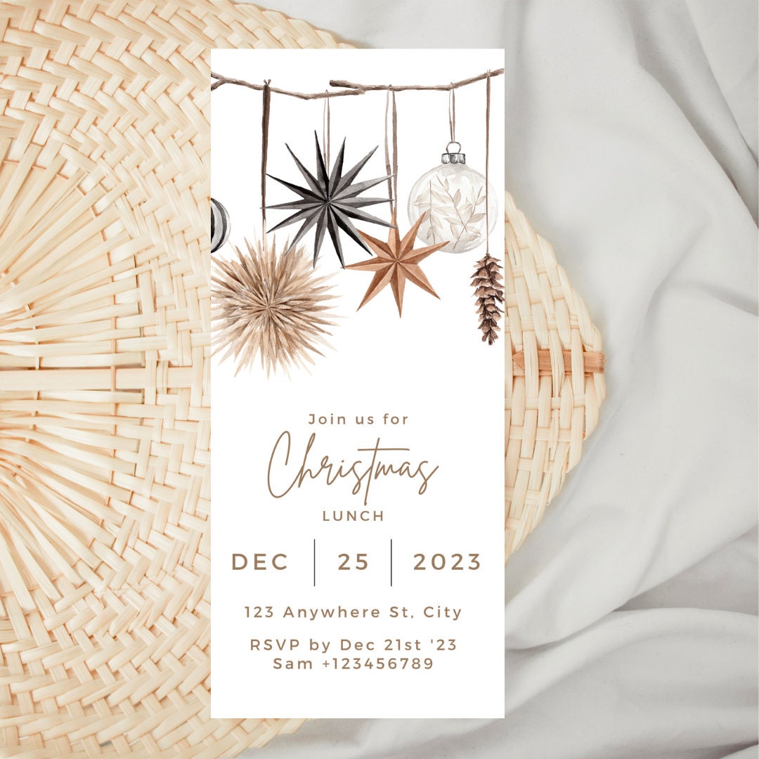 Christmas Lunch Party Invite 4x9, Brunch Luncheon Dinner Winter Holiday ...