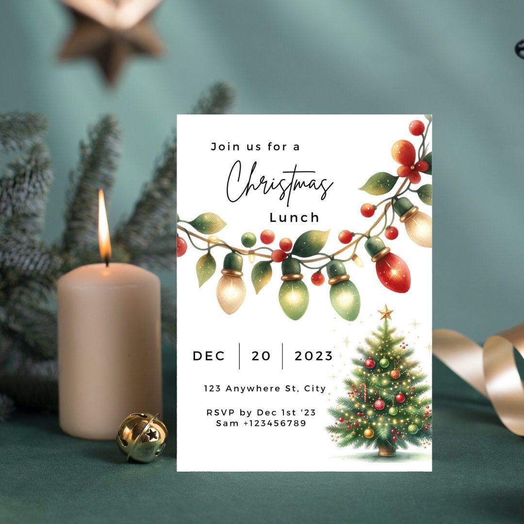 Editable Christmas Lunch Party Invitation,brunch Luncheon Dinner Winter ...