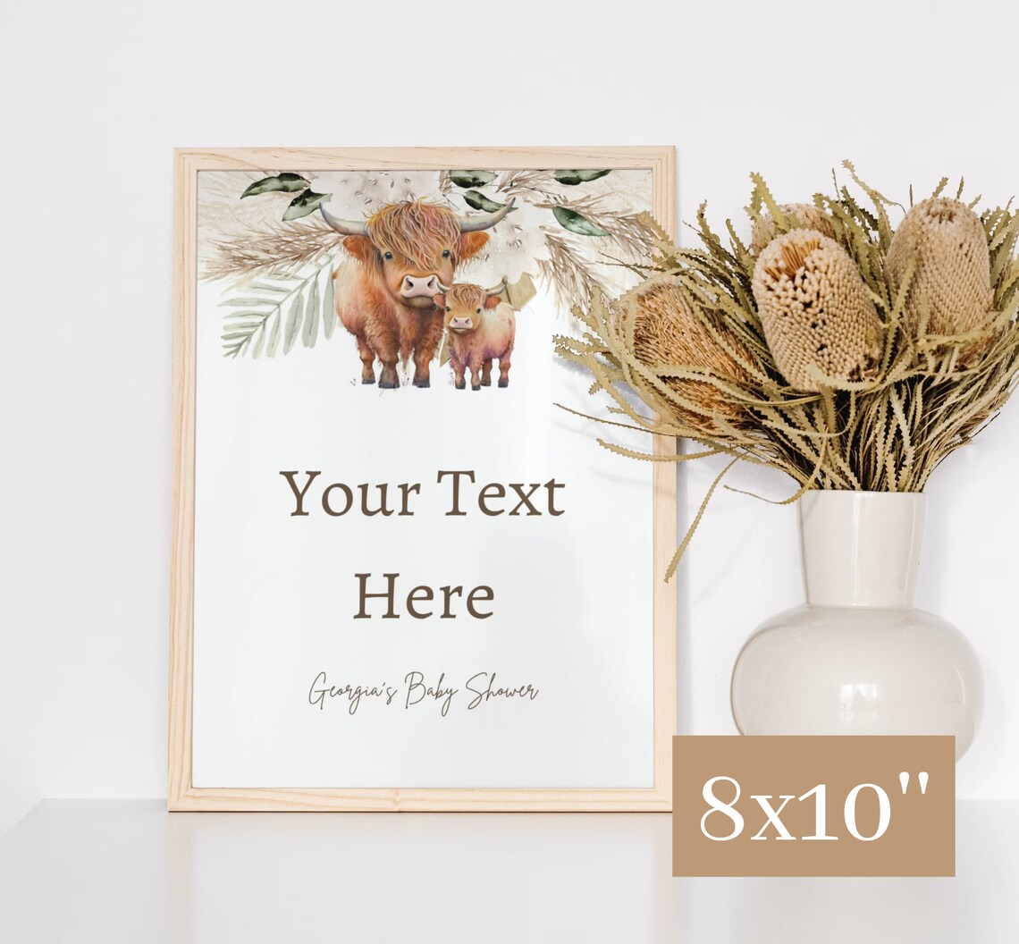 Highlander Cow Baby Shower Bundle, Highland Cow Baby Shower Sign, Boho ...