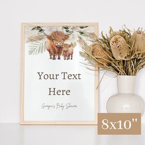 Highlander Cow Baby Shower Bundle, Highland Cow Baby Shower Sign, Boho ...