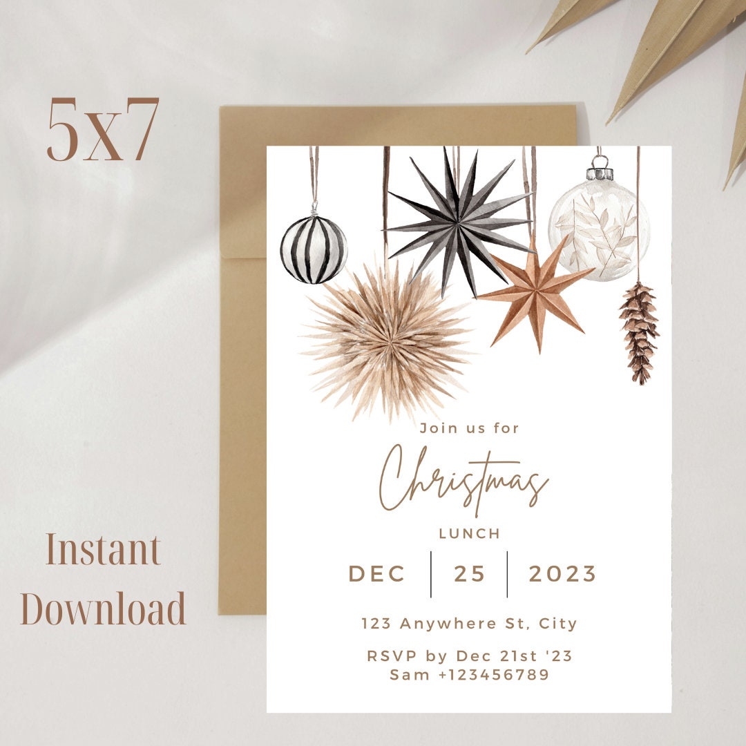 Christmas Lunch Party Invitation, Brunch Luncheon Dinner Winter Holiday ...