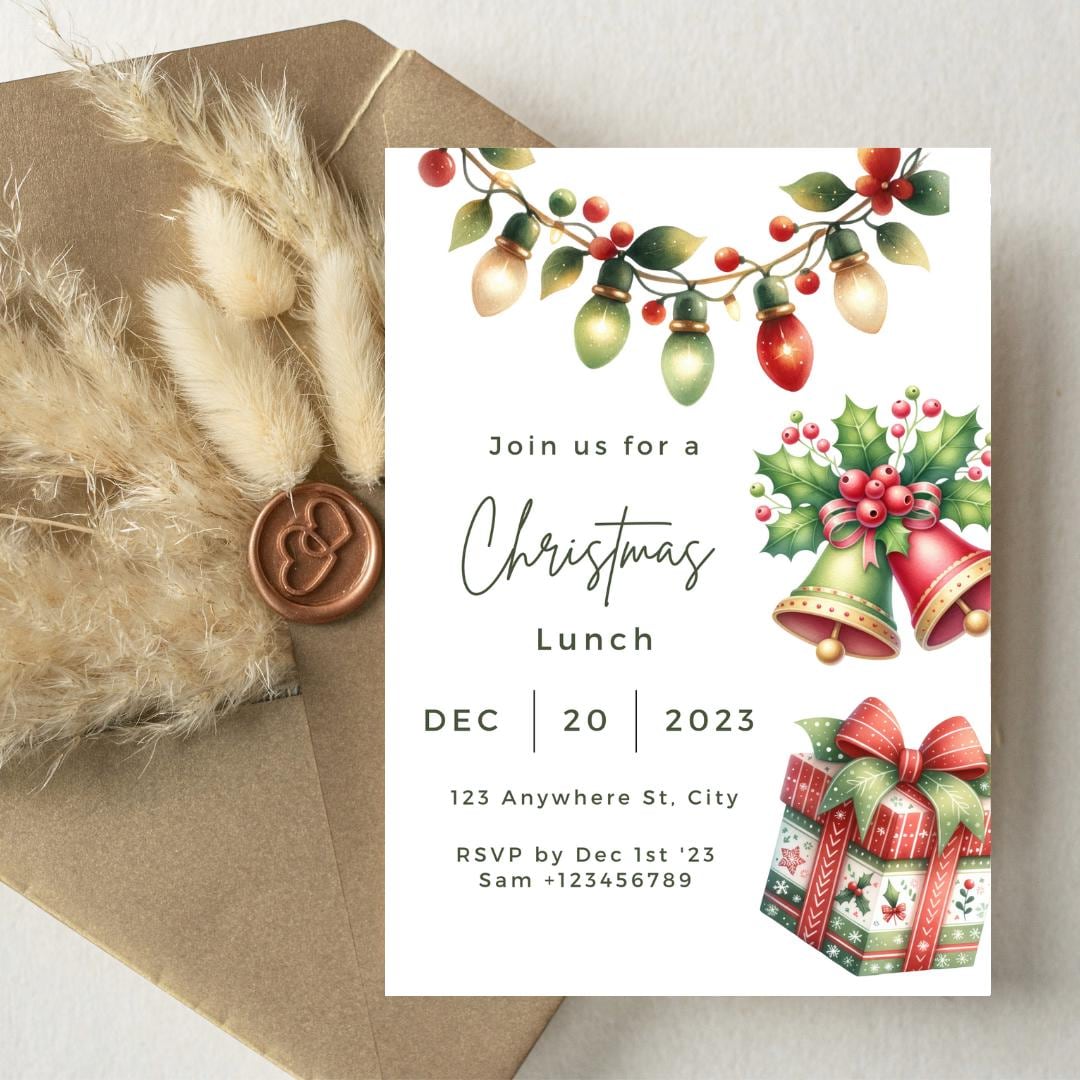Editable Christmas Lunch Party Invitation,brunch Luncheon Dinner Winter ...