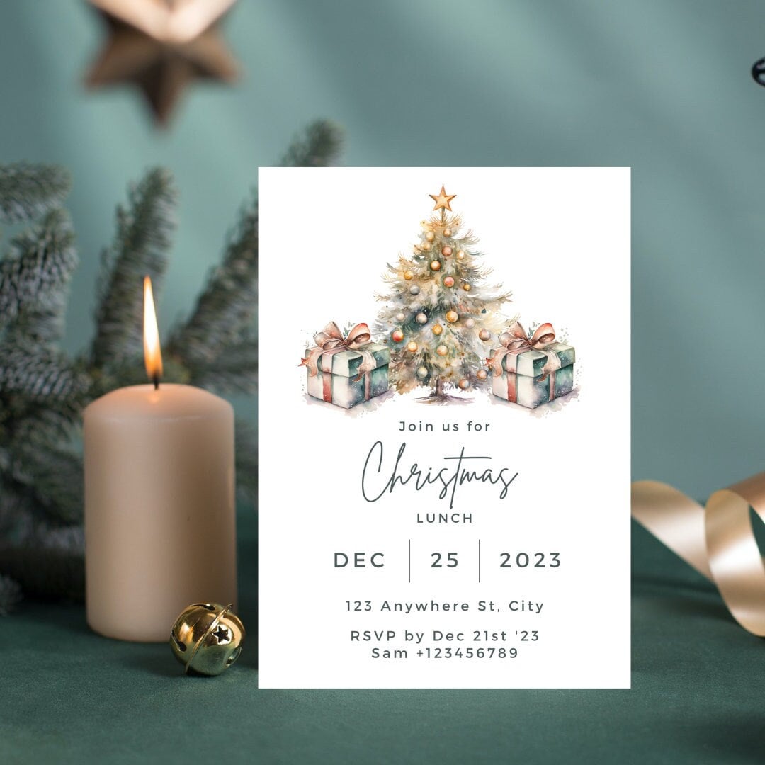 Editable Christmas Lunch Party Invitation,brunch Luncheon Dinner Winter ...
