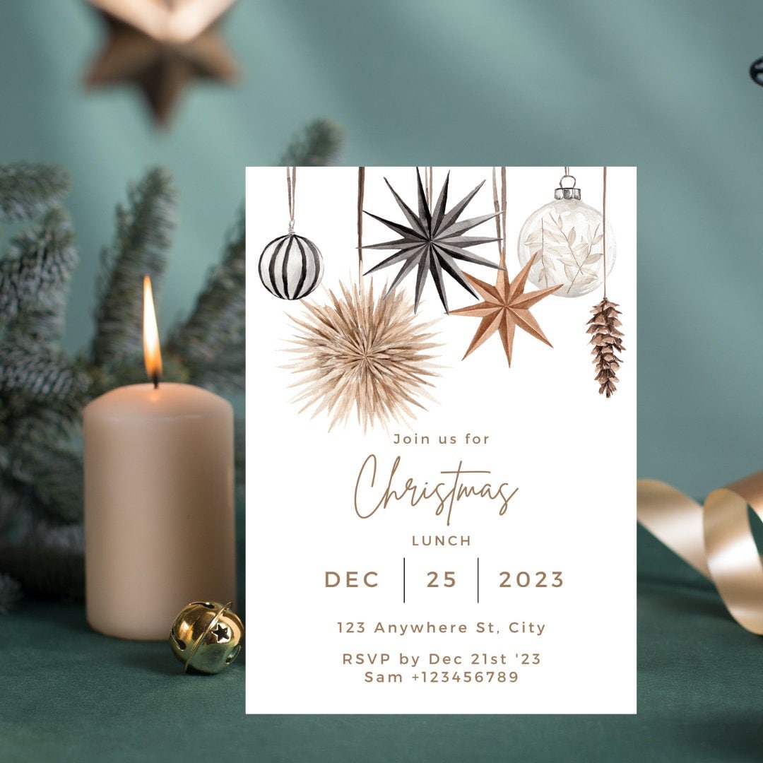 Christmas Lunch Party Invitation, Brunch Luncheon Dinner Winter Holiday ...