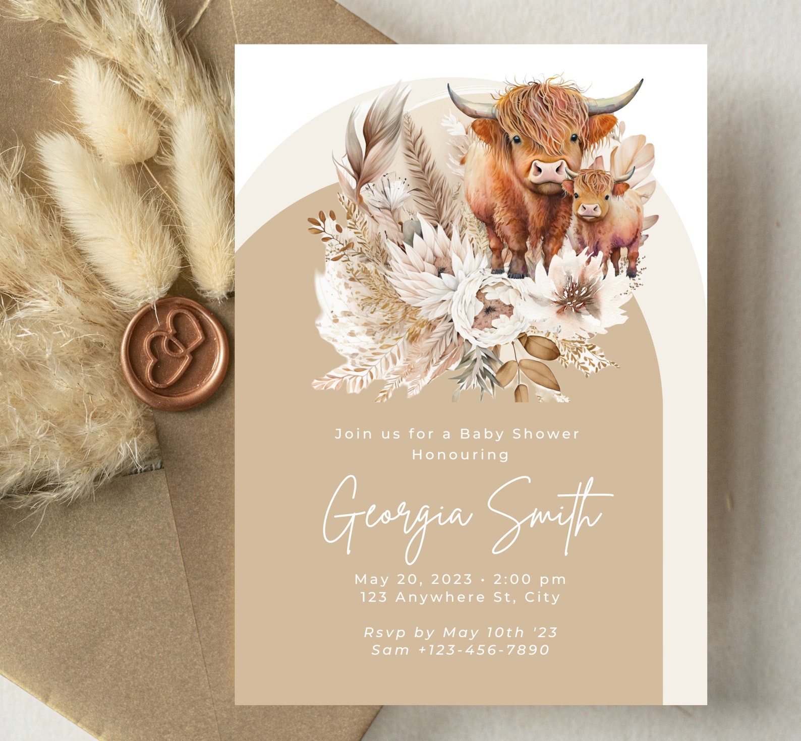 Highland Cow Baby Shower Invitation, Editable Template, Editable Holy ...