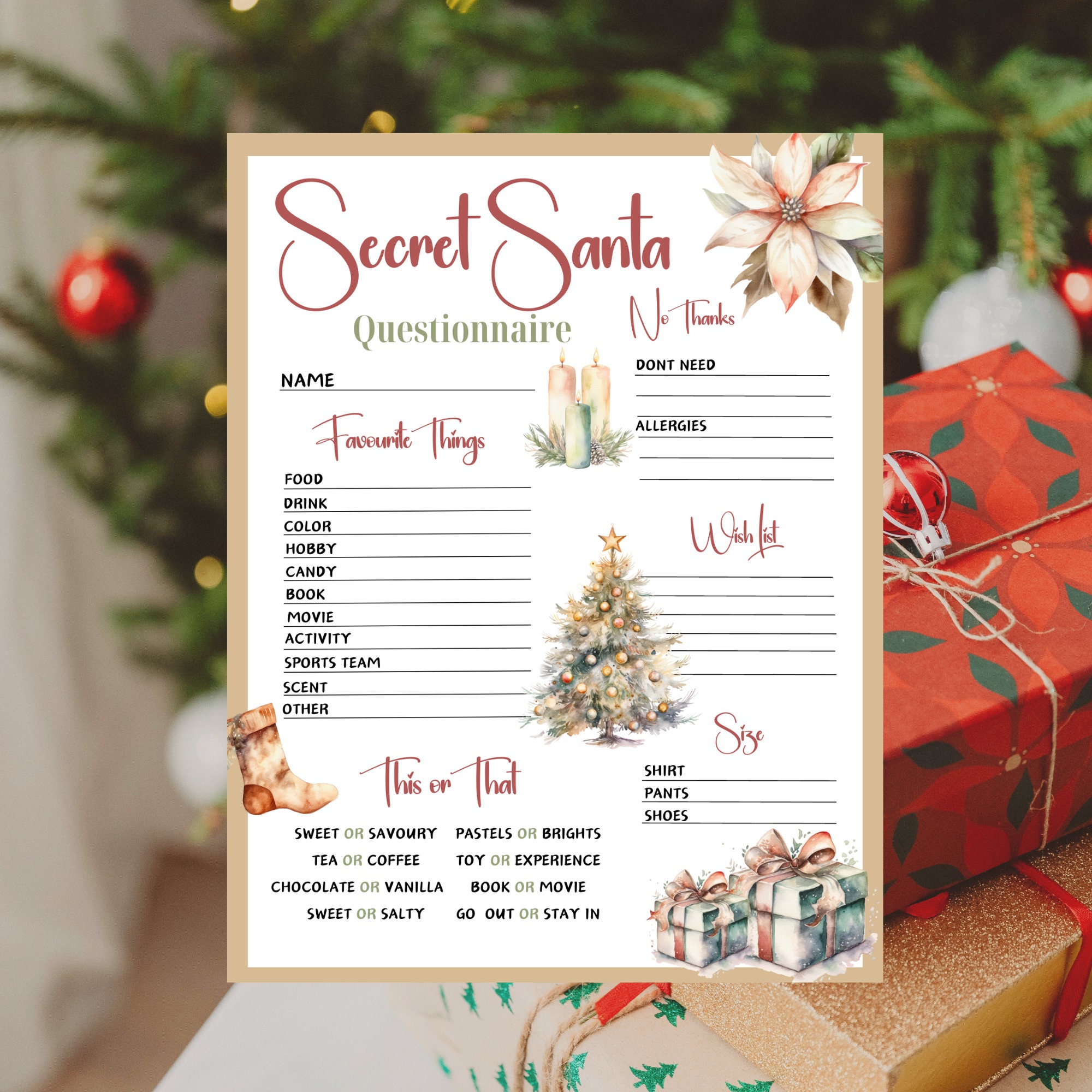 Secret Santa Questionnaire Work, Secret Santa Questionnaire Edit ...