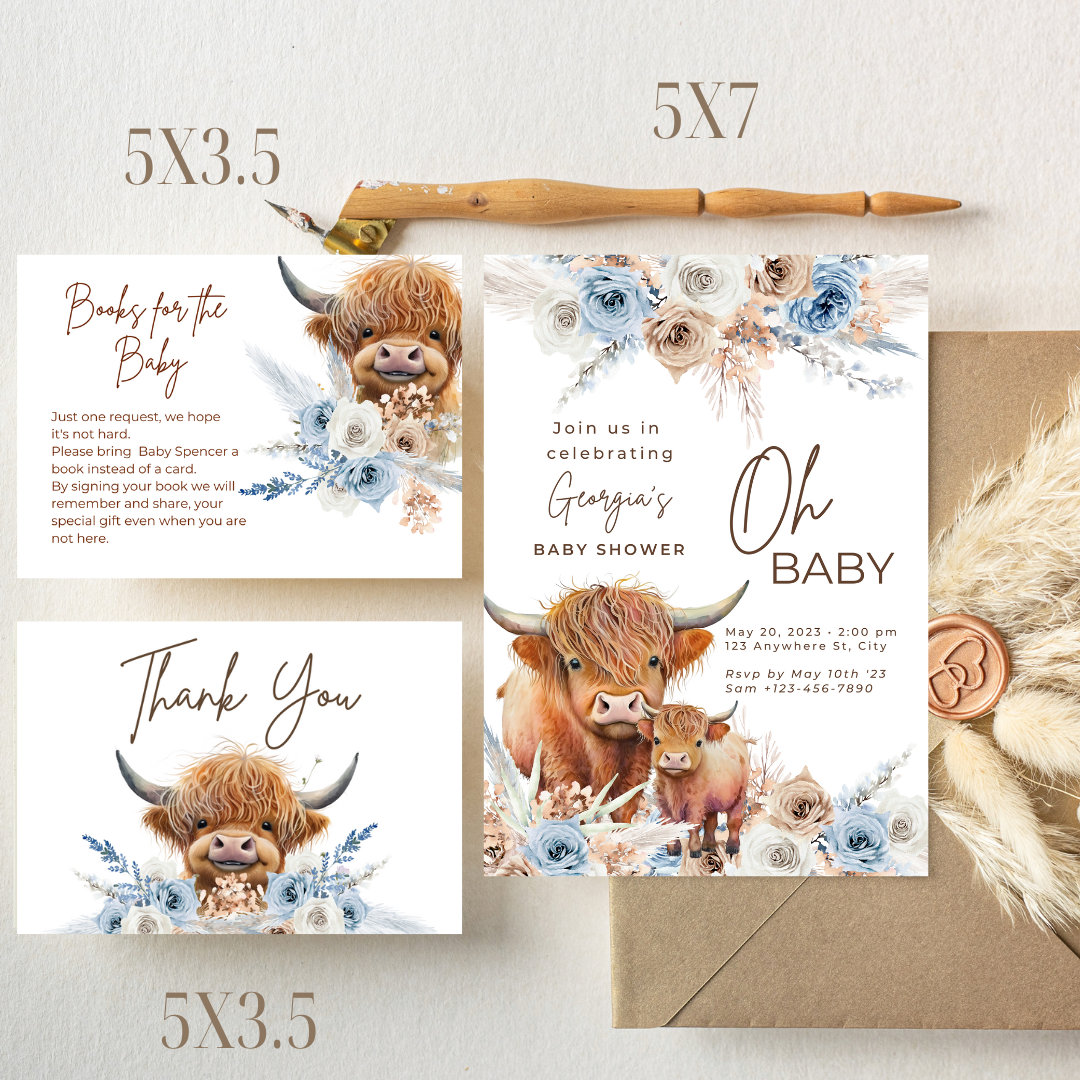 Highland Cow Invitations for Baby Shower, Highland Cow Baby Shower ...