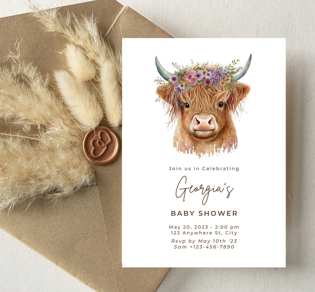 Highland Cow Baby Shower Invites, Baby Highland Cow Baby Shower ...