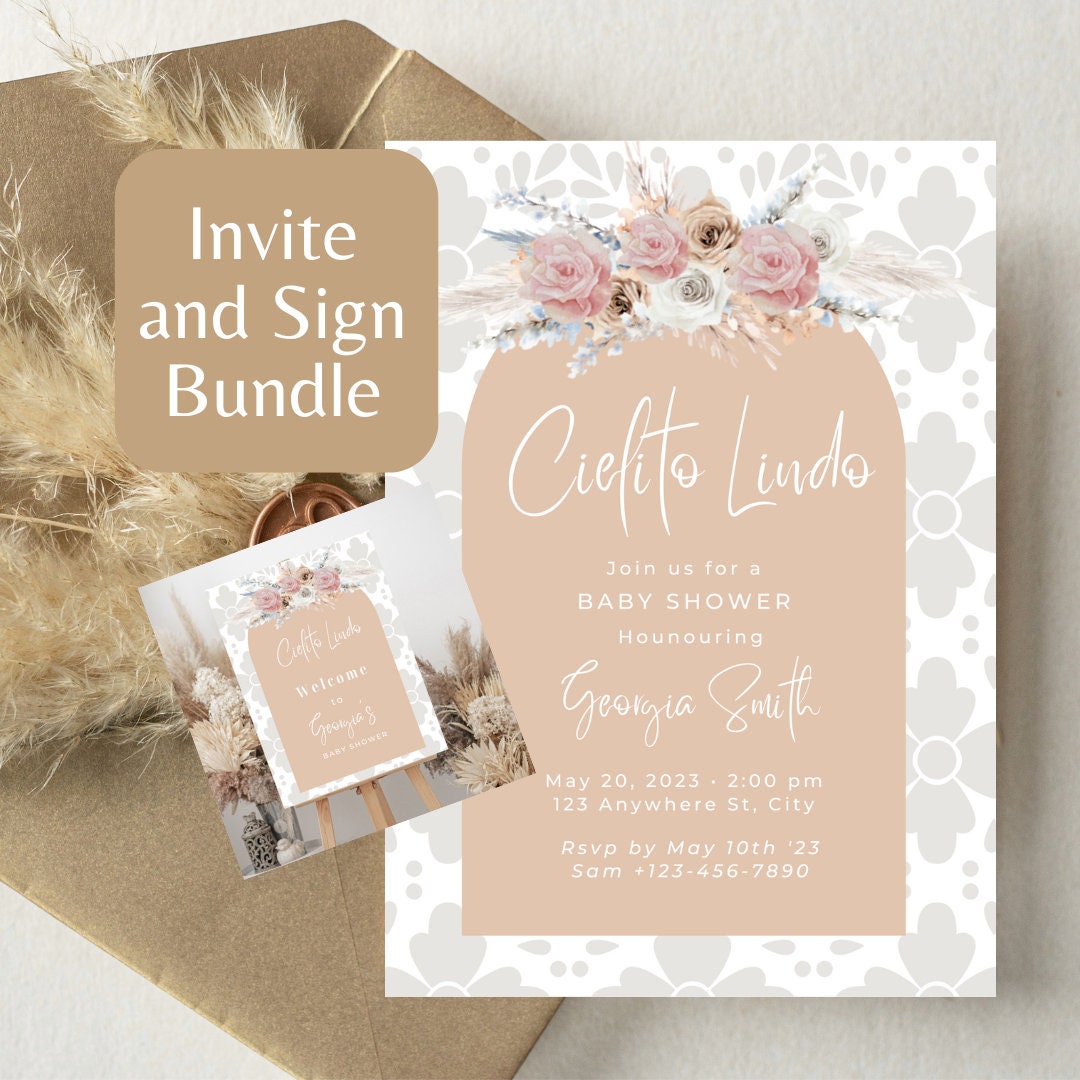 Cielito Lindo Baby Shower Invitation, Pink Boho Baby Shower Invite ...