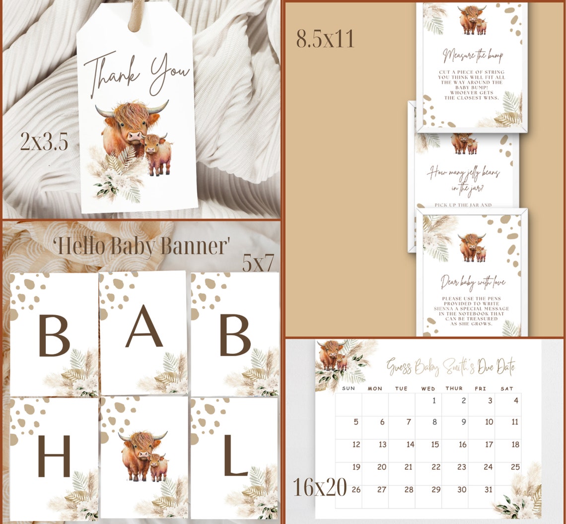 Highlander Cow Baby Shower Bundle, Highland Cow Baby Shower Sign, Boho ...