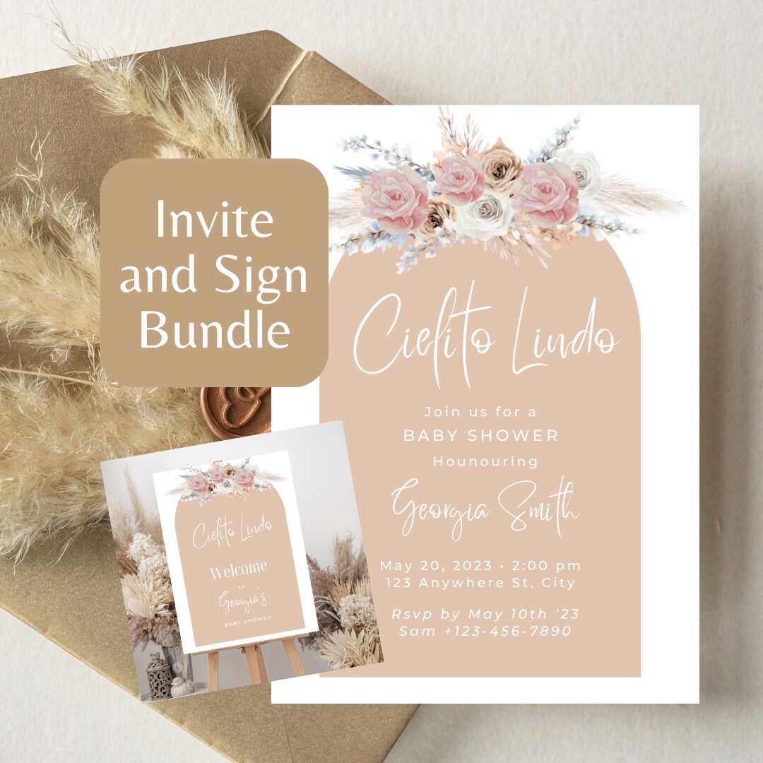 Cielito Lindo Baby Shower Invitation, Pink Boho Baby Shower Invite ...