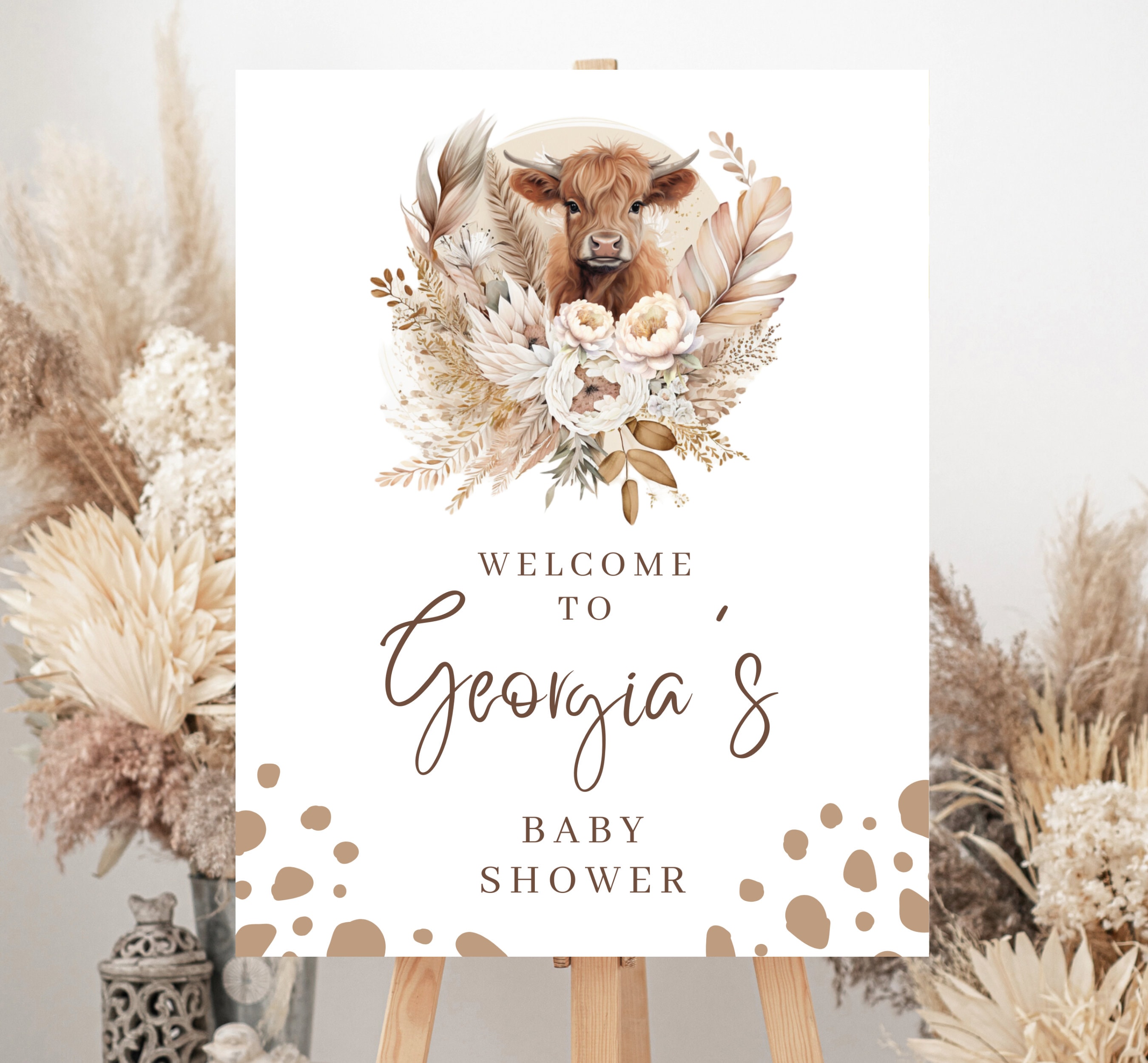 Highlander Cow Baby Shower Bundle, Highland Cow Baby Shower Sign, Boho ...