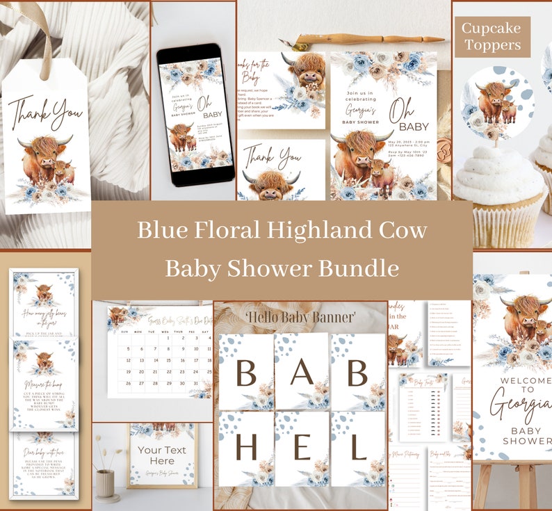 Highlander Cow Baby Shower Bundle, Highland Cow Baby Shower Sign, Boho ...