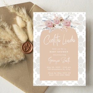 Cielito Lindo Baby Shower Invitation, Pink Boho Baby Shower Invite ...