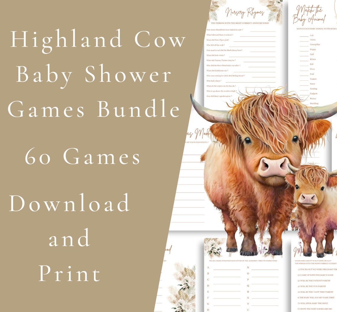 Highlander Cow Baby Shower Bundle, Highland Cow Baby Shower Sign, Boho ...