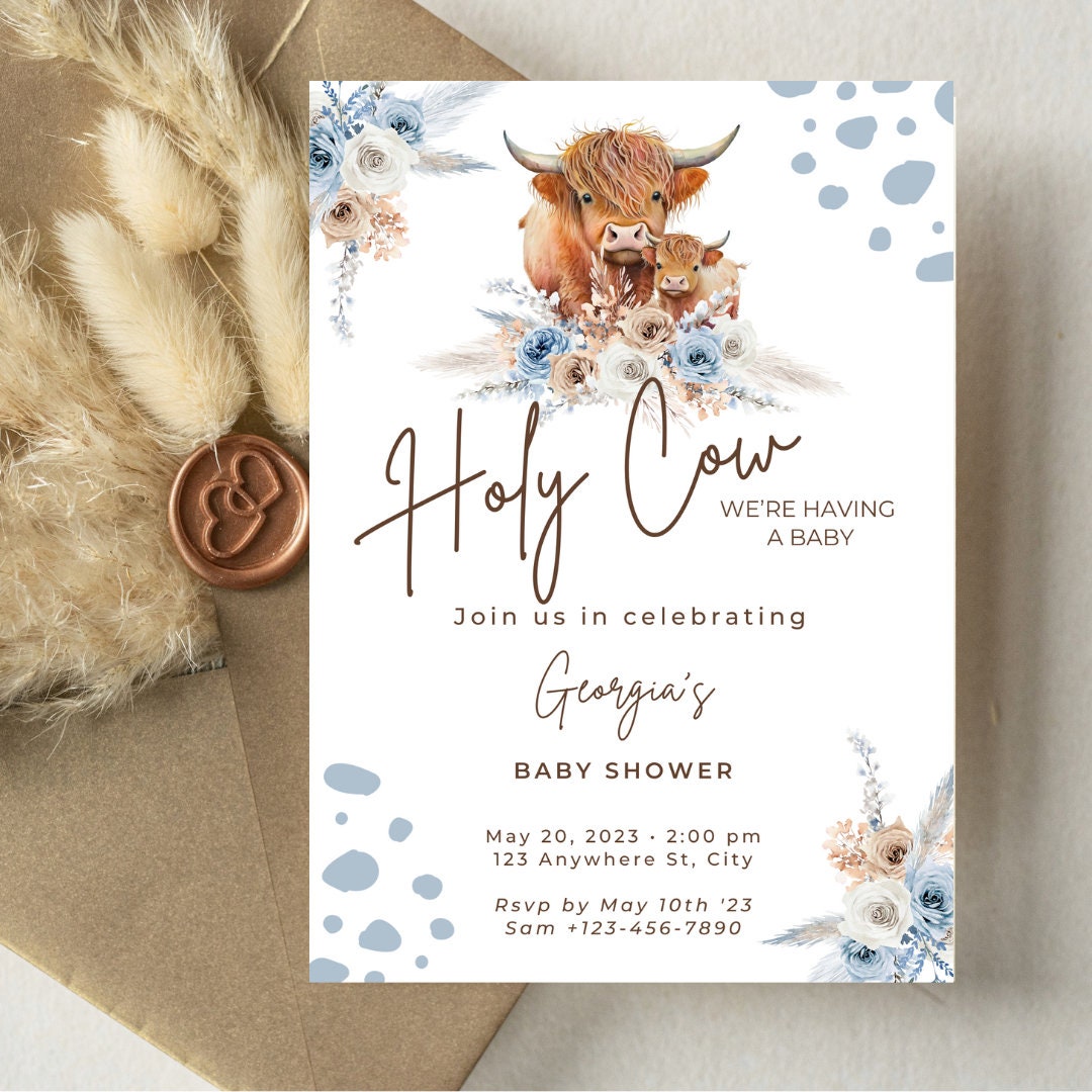 Holy Cow Highland Cow Invitations, Highland Cow Baby Shower Invitation ...