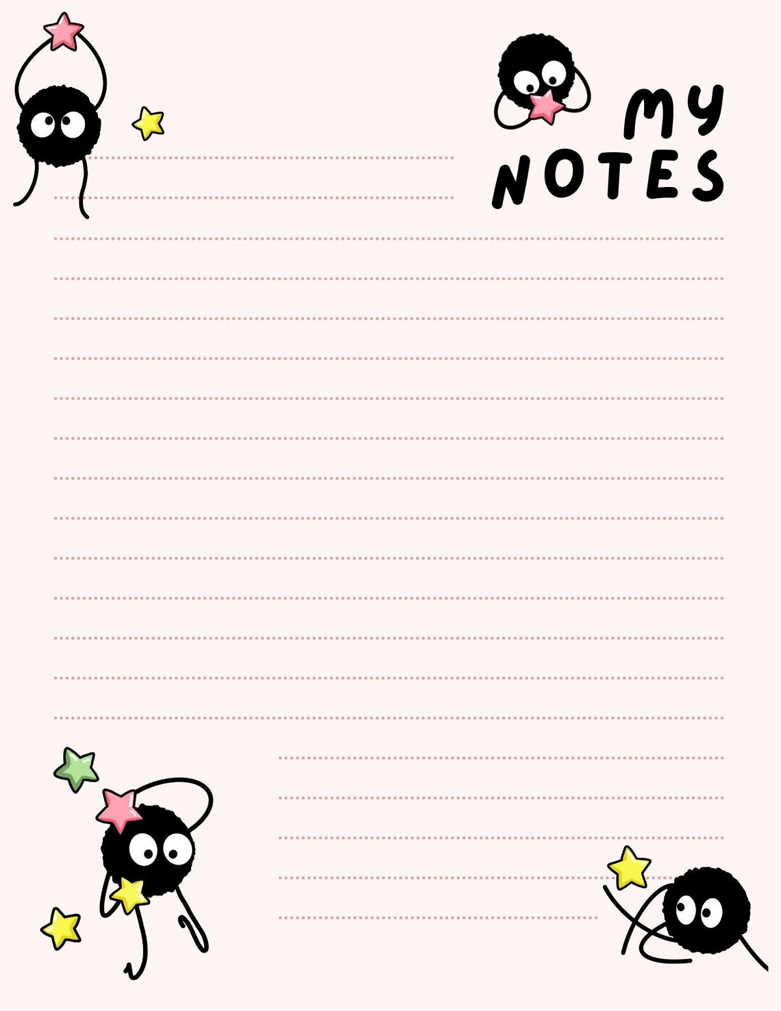 Studio Ghibli Soot Sprites Printable Notes Page Digital and Instant ...