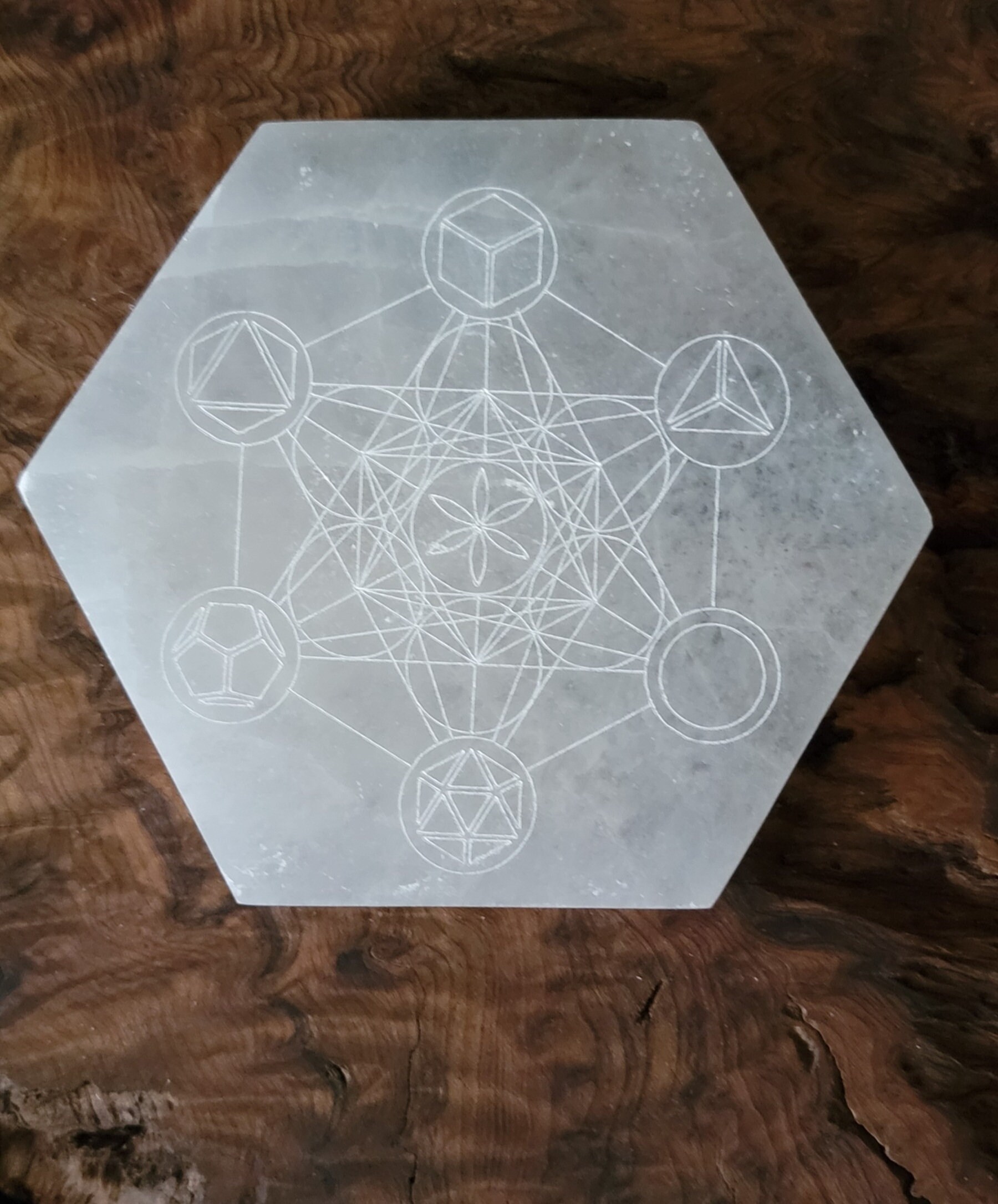 Selenite Crystal Grid Plate, Sacred Geometry Crystal Grid, 5 Solid ...