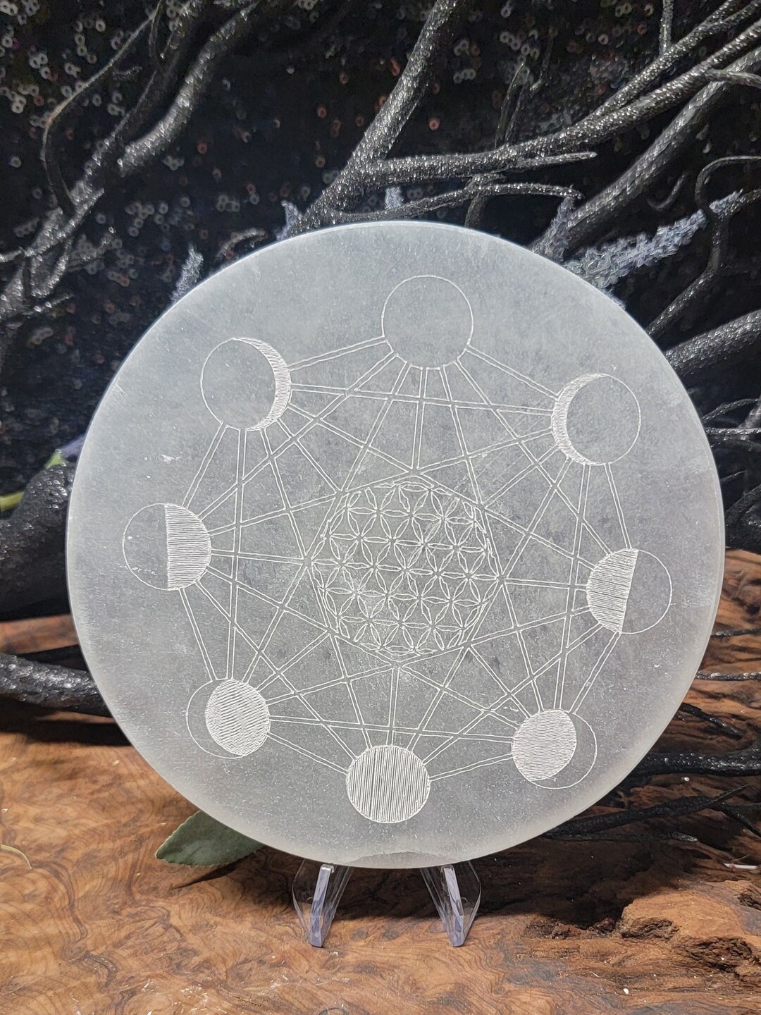 Selenite Moon Phase, Moon Phase Crystal Grid, Selenite Lunar Phase ...