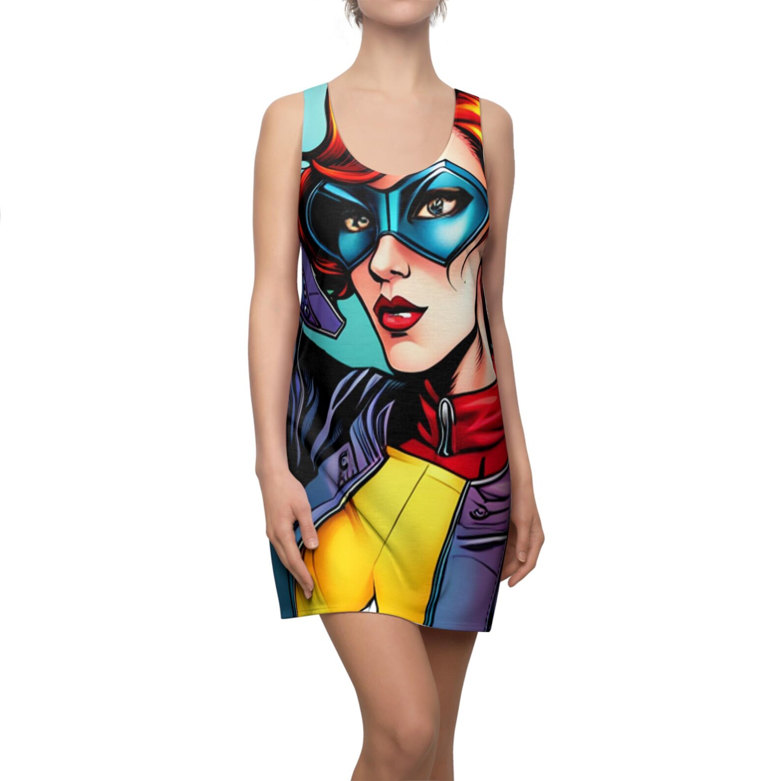 Superhero Graphic Racerback Dress, Comic Book Style Dress, Women's ...