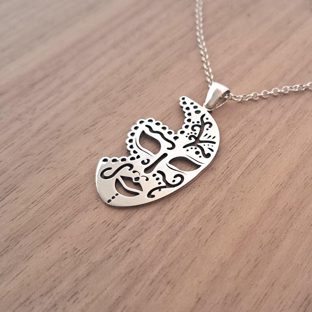 Venetian Mask Necklace | Handmade Sterling Silver Theater Jewelry - Etsy
