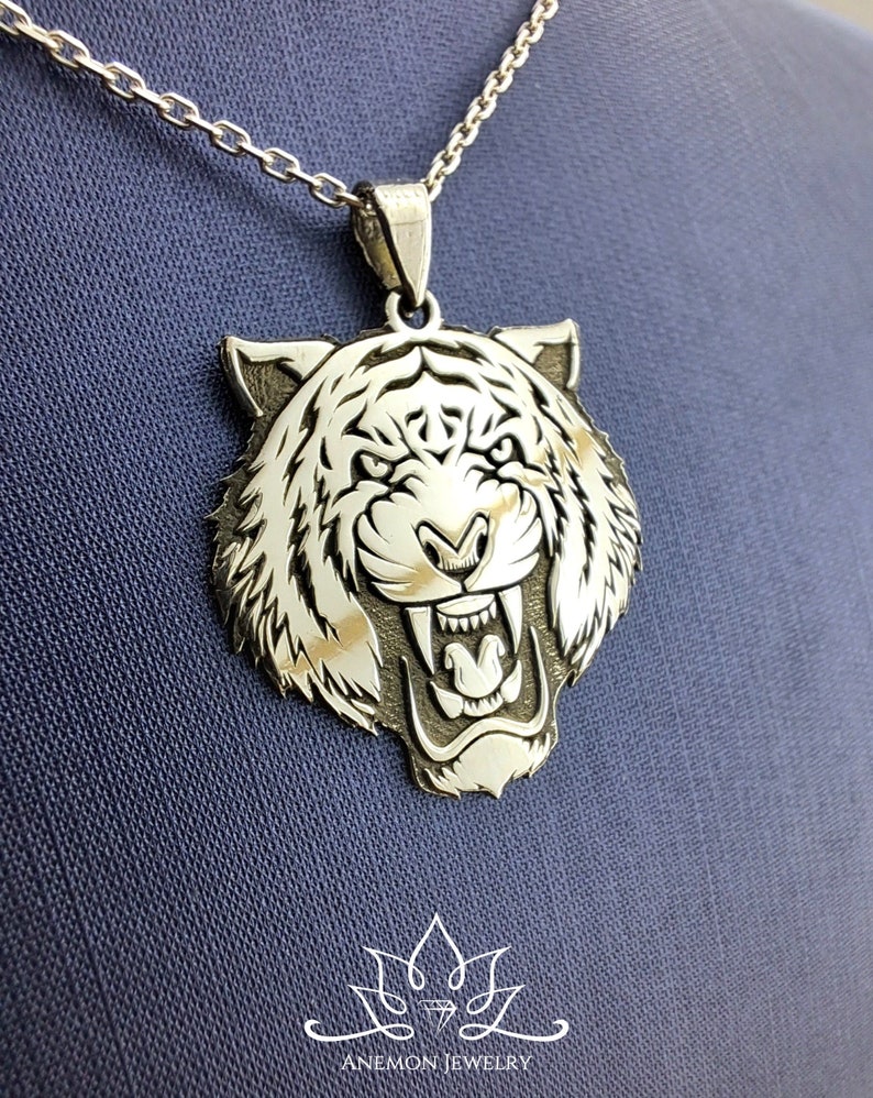 Tiger Necklace 925 Sterling Silver Tiger Head Pendant - Etsy