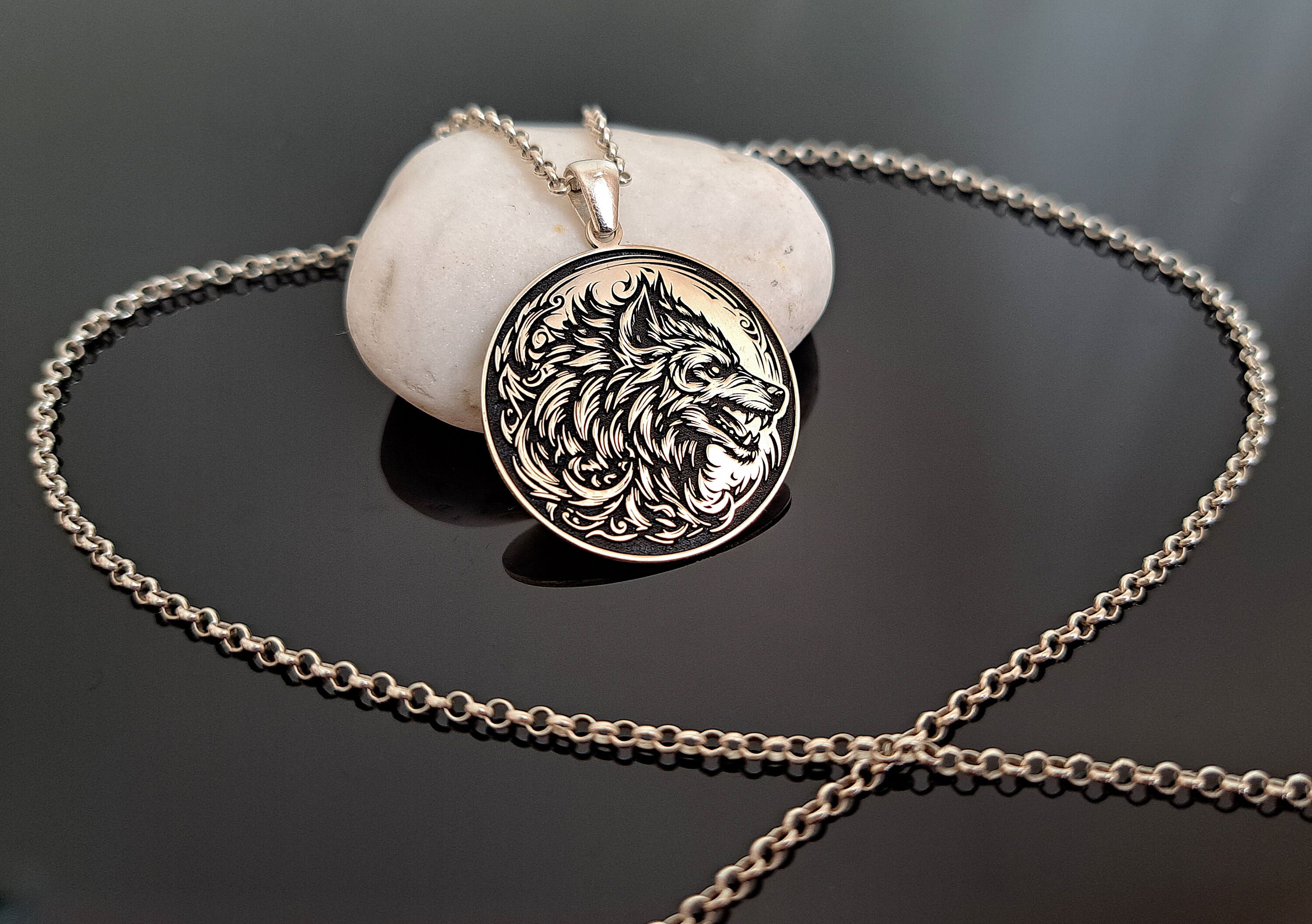 Wolf Head Sterling Silver Necklace | Personalized Handmade Pendant - Etsy