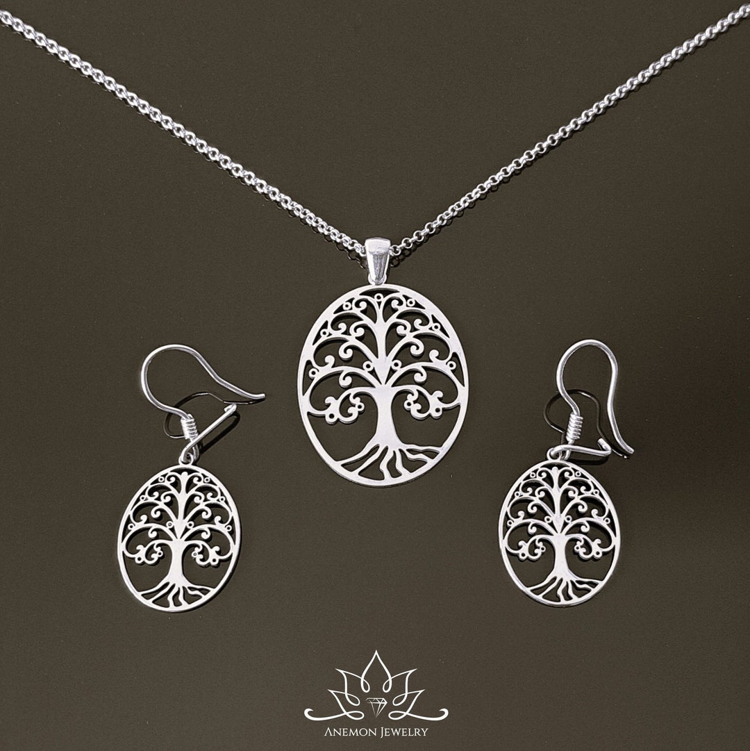 Tree of Life Set of 3 Necklace and Earrings | 925 Sterling Silver ...