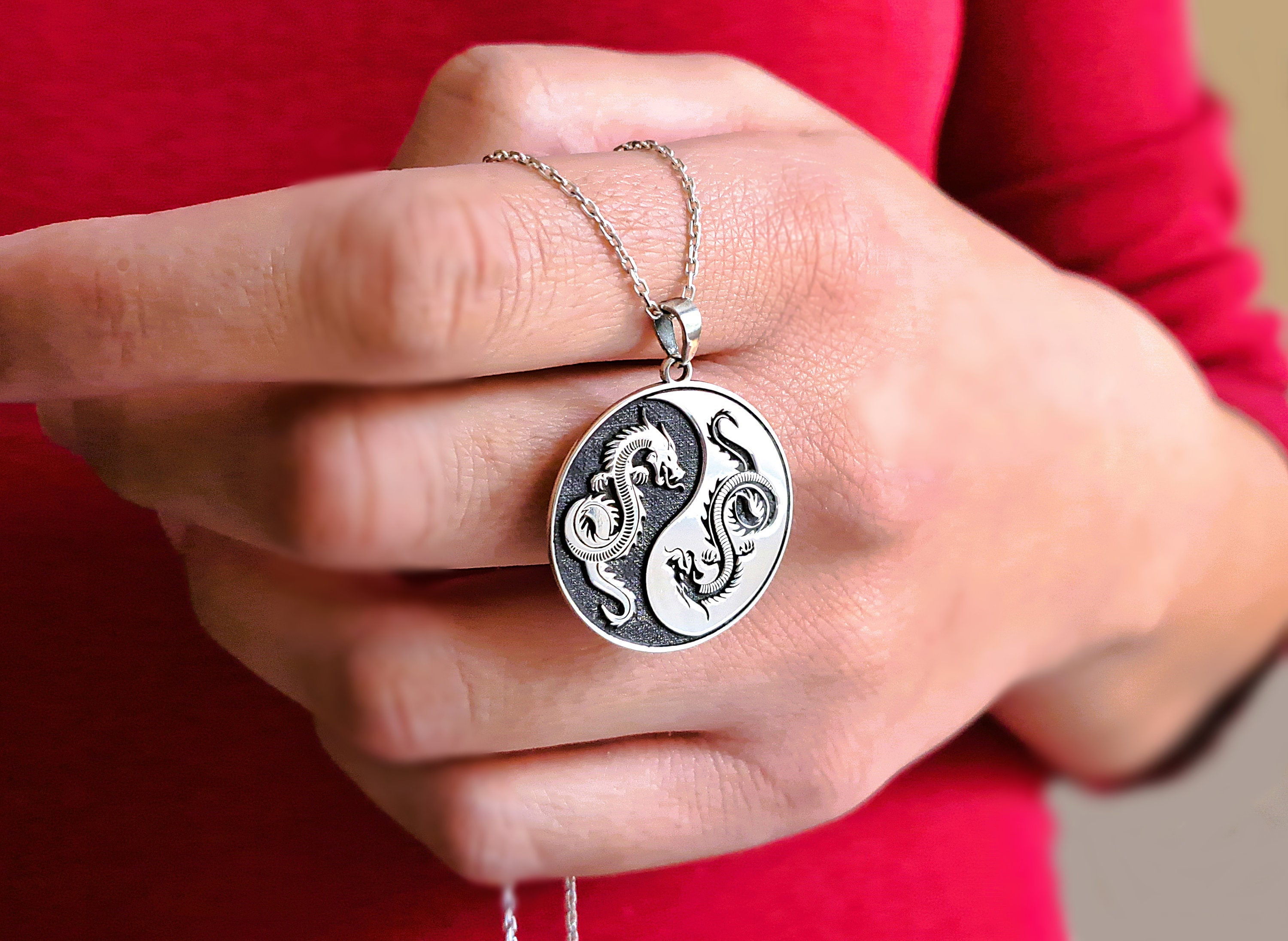 Yin Yang Dragons Necklace | 925 Sterling Silver | Yin Yang Pendant - Etsy