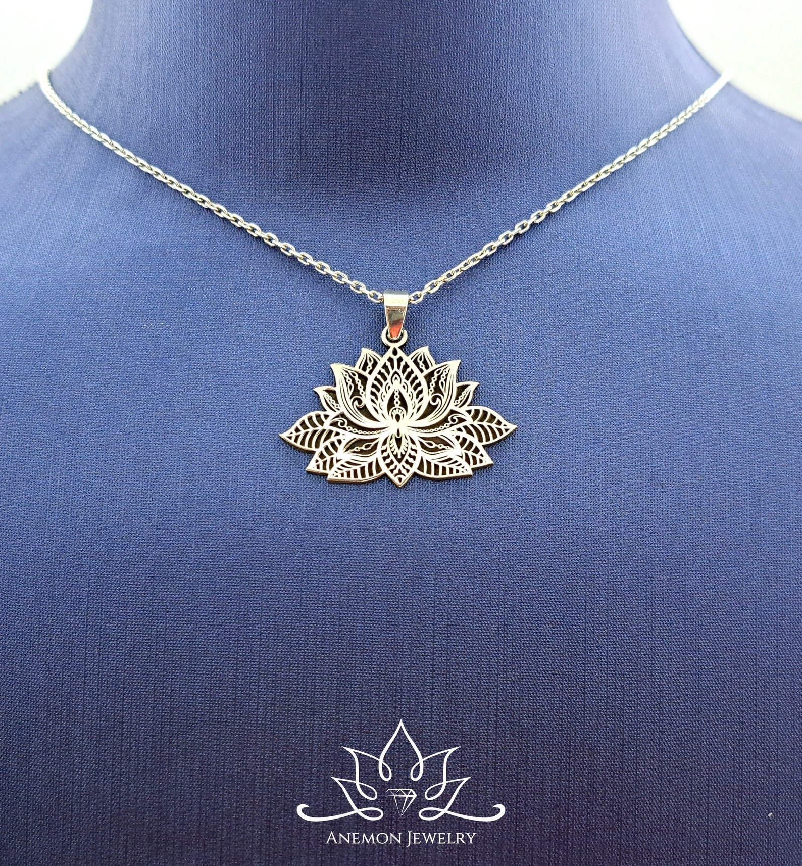 Lotus Flower Necklace 925 Sterling Silver Mandala Pendant - Etsy