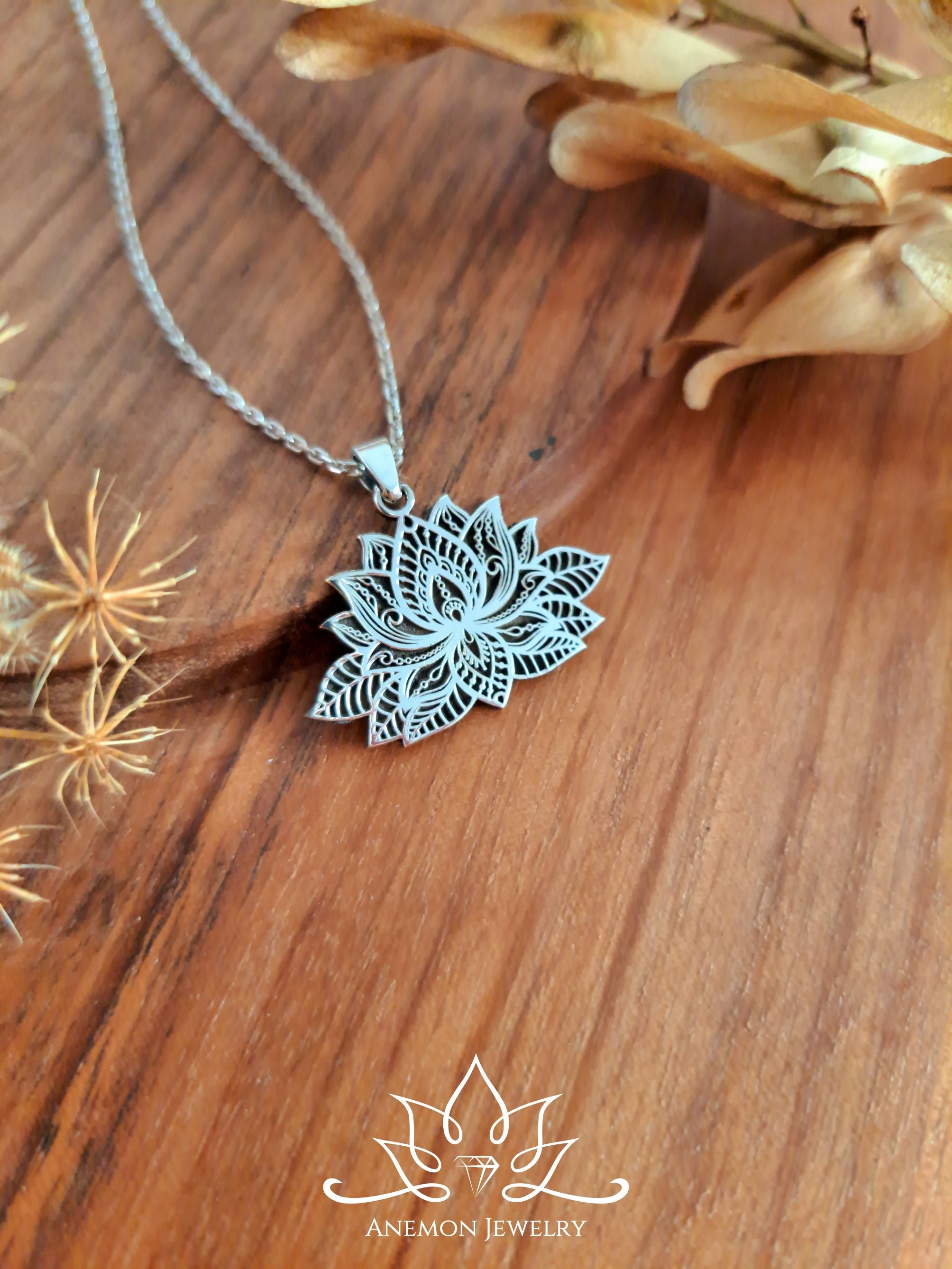 Lotus Flower Necklace 925 Sterling Silver Mandala Pendant - Etsy