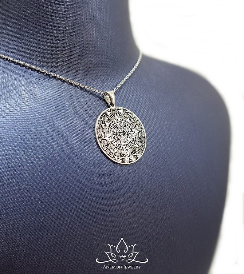 Aztec Calendar Necklace 925 Sterling Silver Mayan Calendar Etsy
