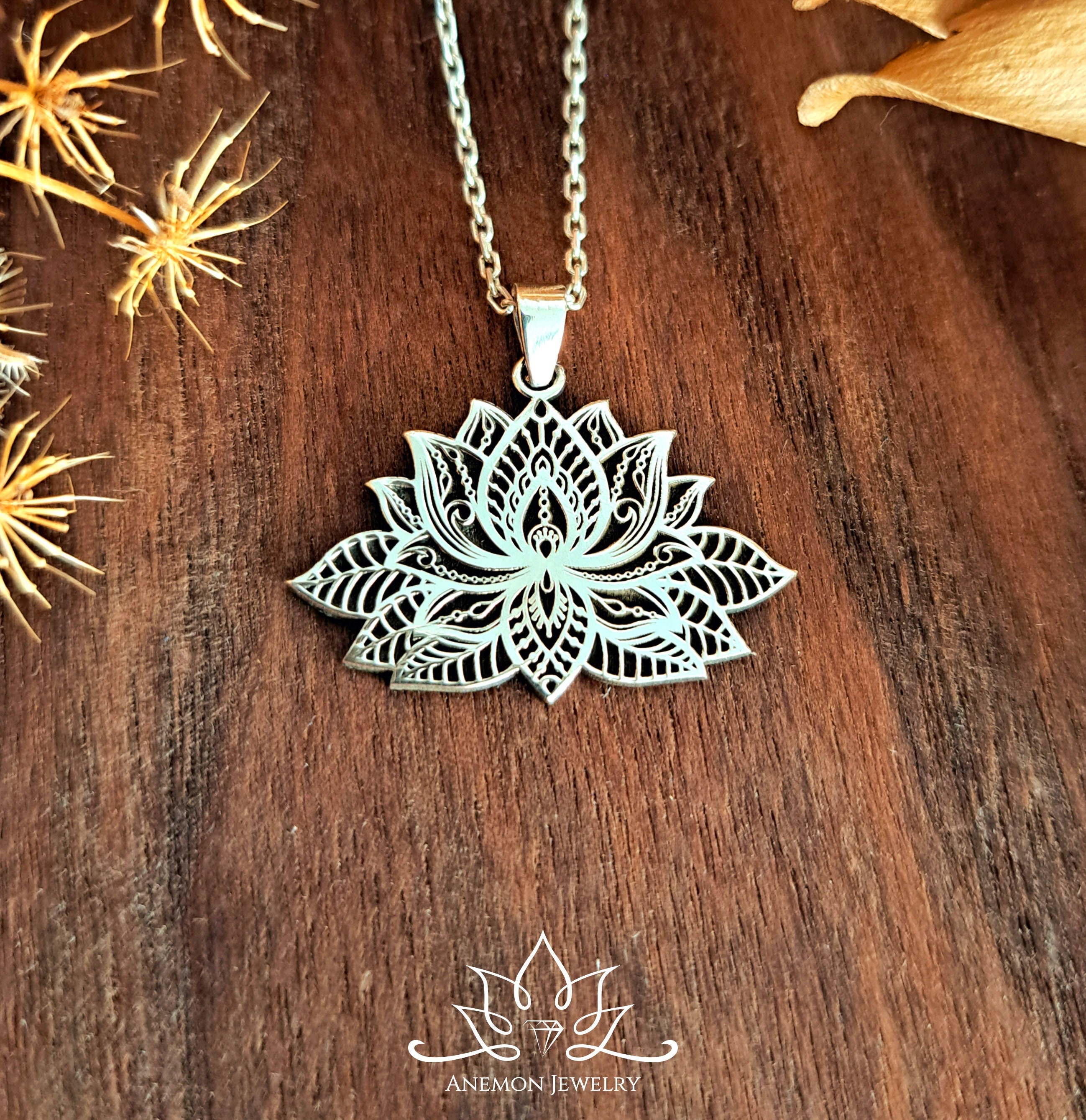 Lotus Flower Necklace 925 Sterling Silver Mandala Pendant - Etsy