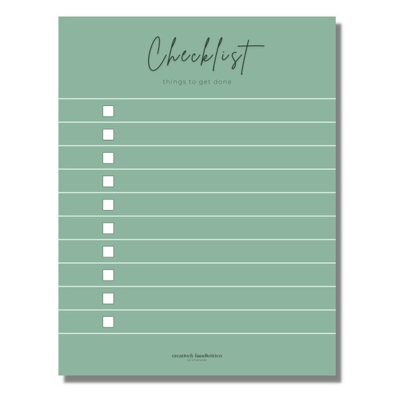 Green Checklist Printable Checklist Checklist Digital - Etsy