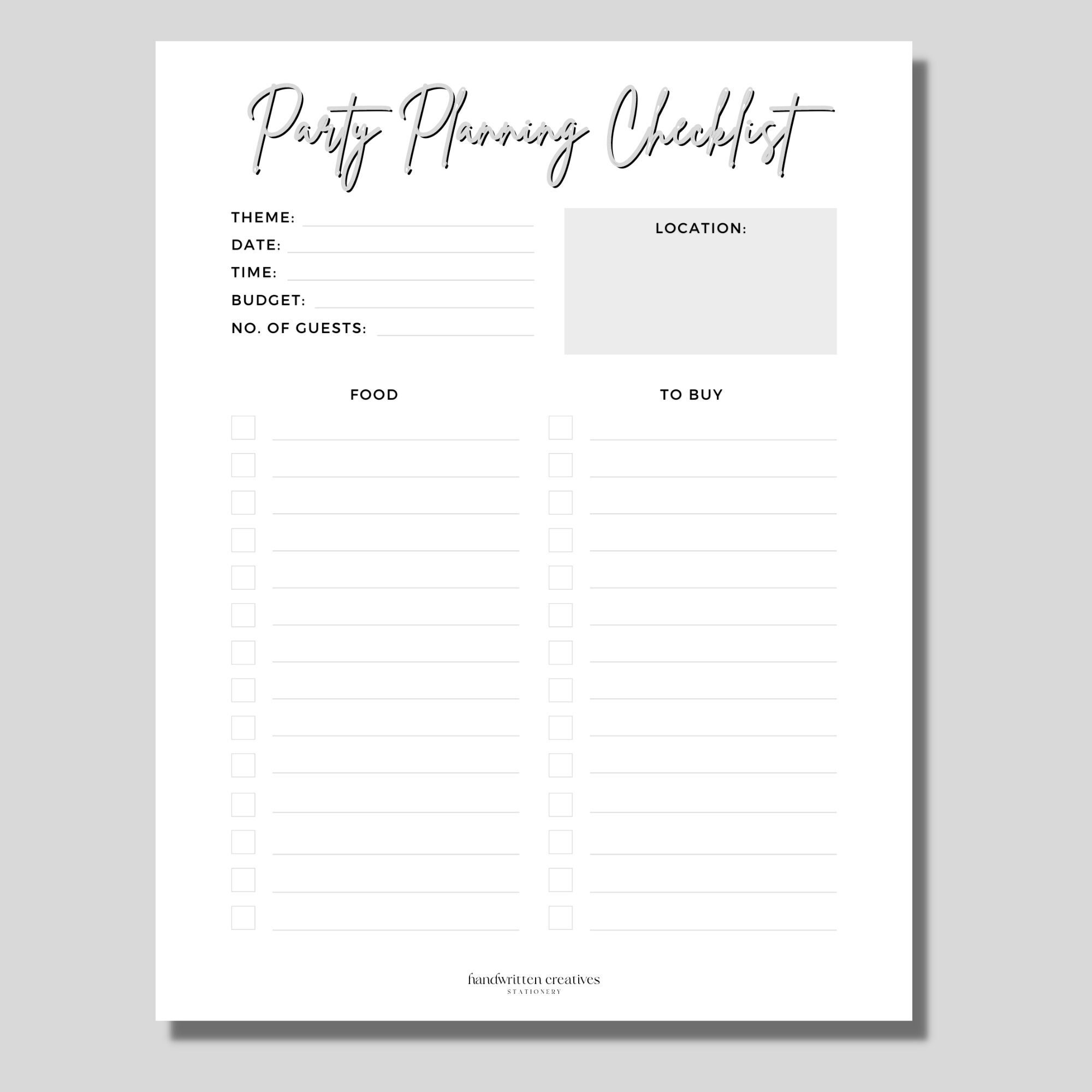 Gray Party Planning Checklist, Printable List, List Digital Download ...