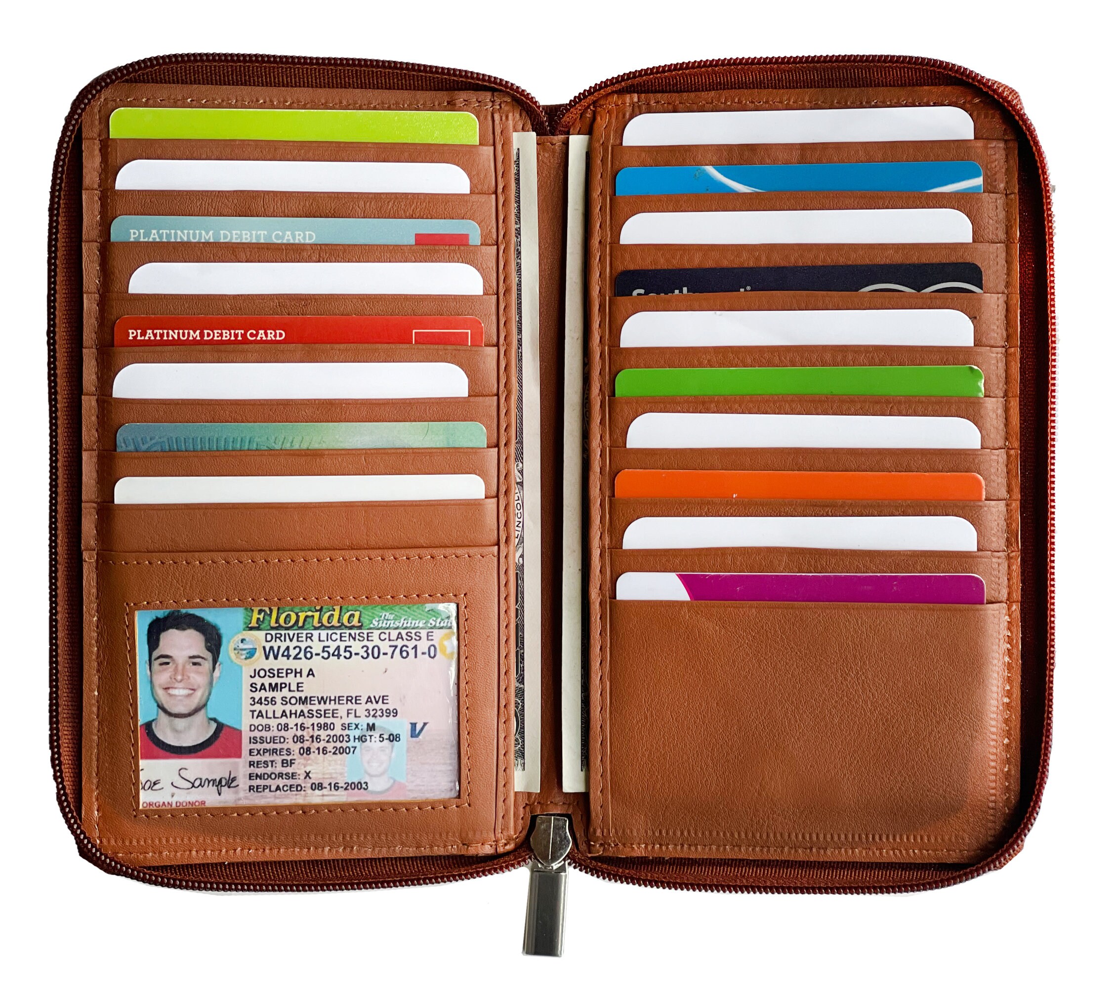 Texan Bull Large RFID Zippered Unisex Credit Card Wallet Card Holder ...