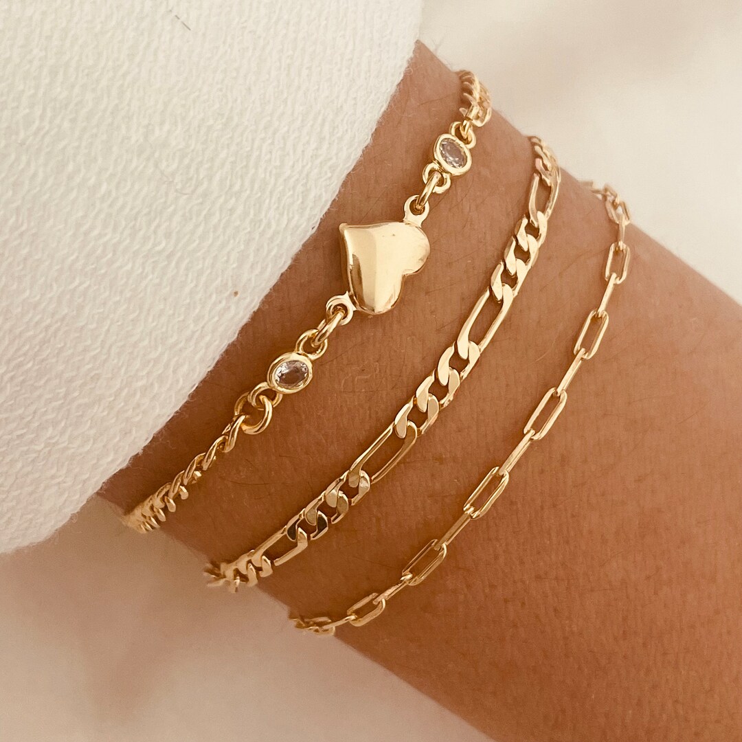 3 Piece Gold Bracelet Set, 18K Gold Filled Bracelet Set, Layered ...