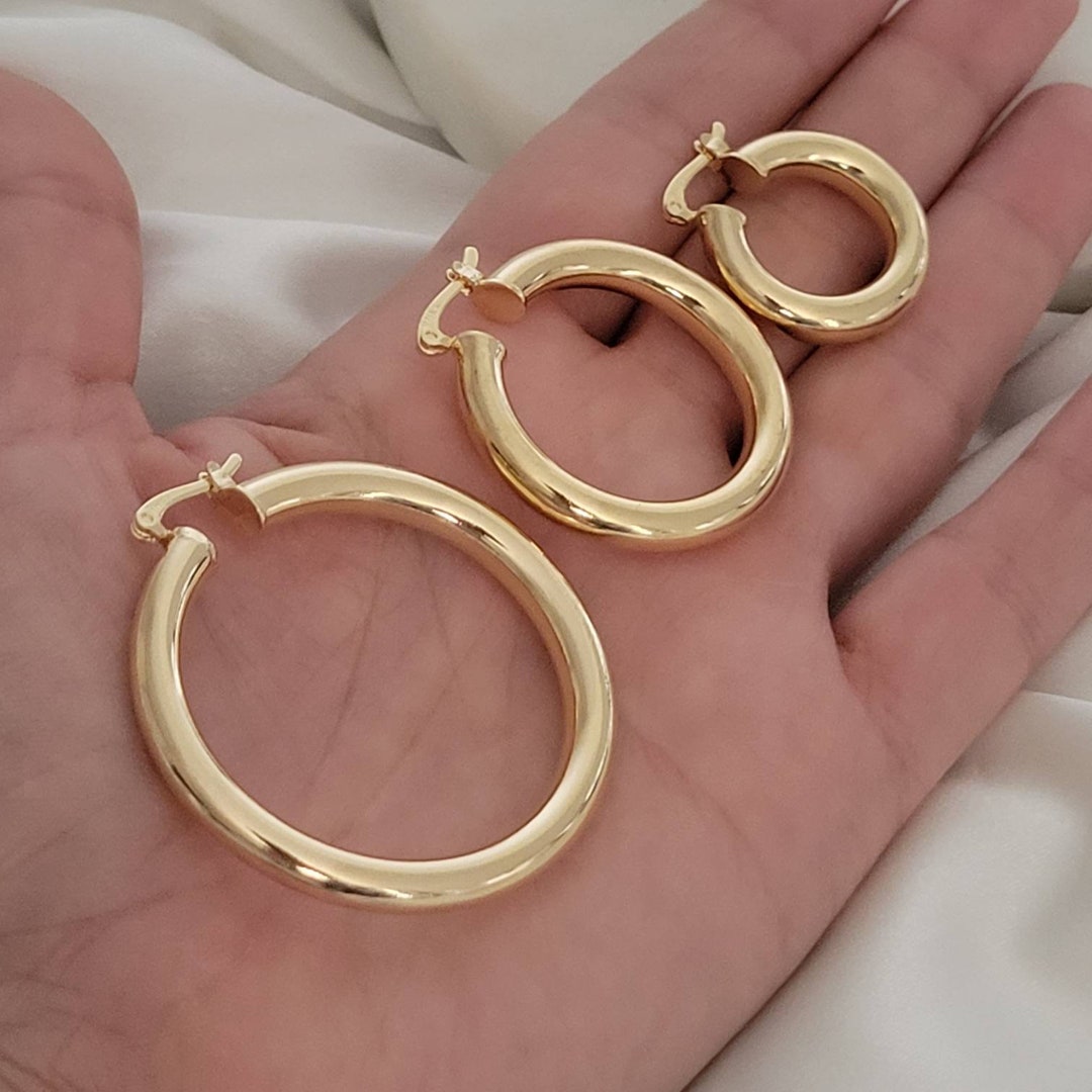 Chunky Gold Hoops Earrings,valentine's Day Gift, 18k Filled Gold Hoops ...