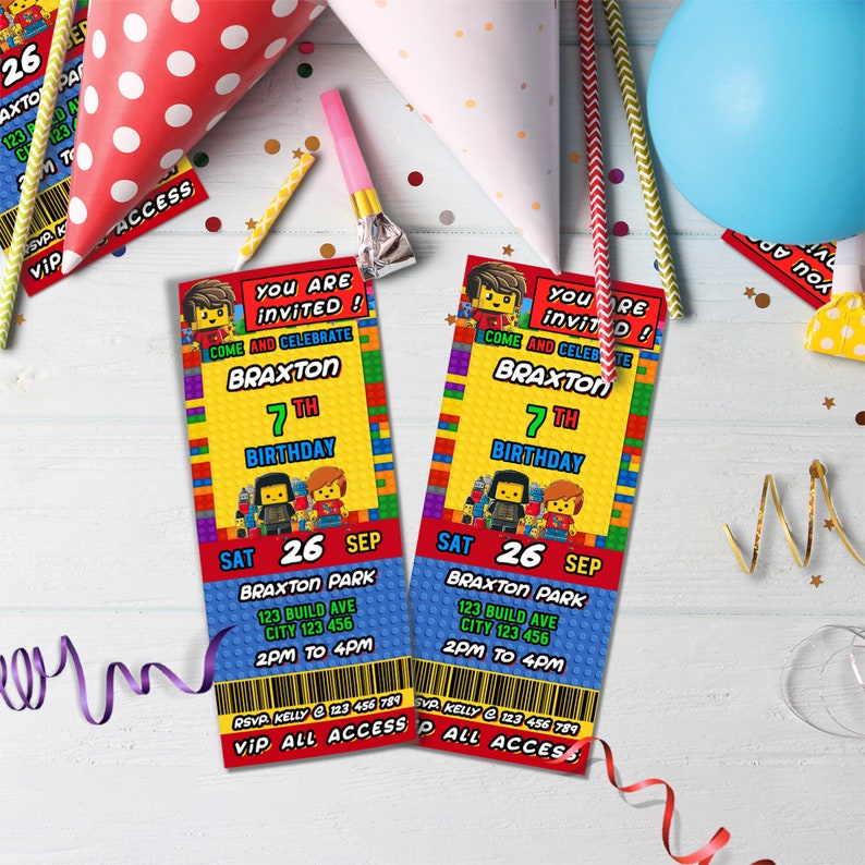 Printable Brick Ticket Invitation Building Blocks Birthday Invitation ...