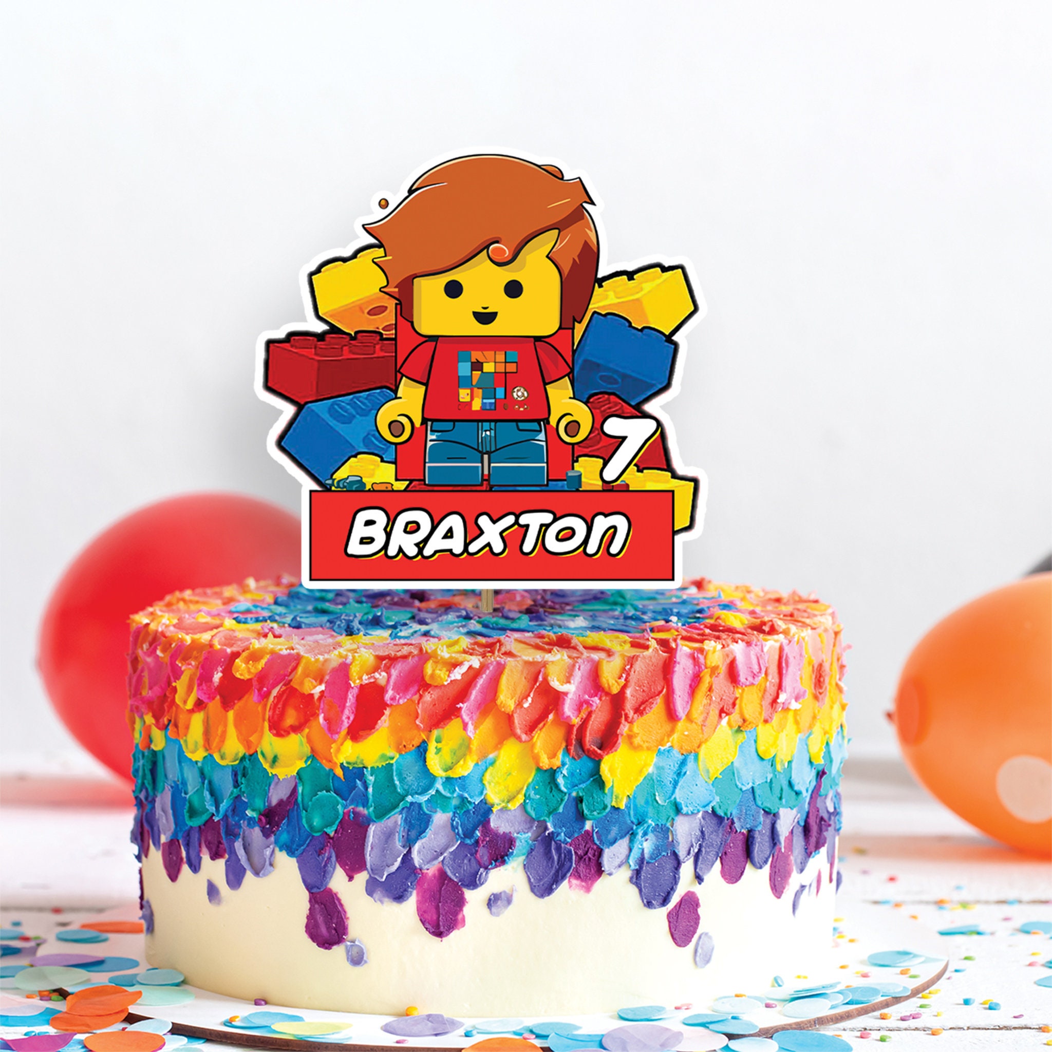 Printable Brick Cake Topper Building Blocks Centerpieces Kids Birthday ...