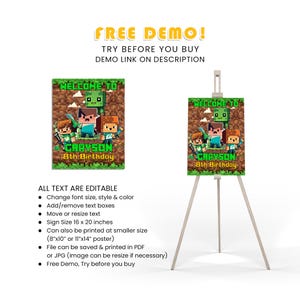 Pixelated Welcome Sign Mine Themed Birthday Sign Poster Pixel Games ...