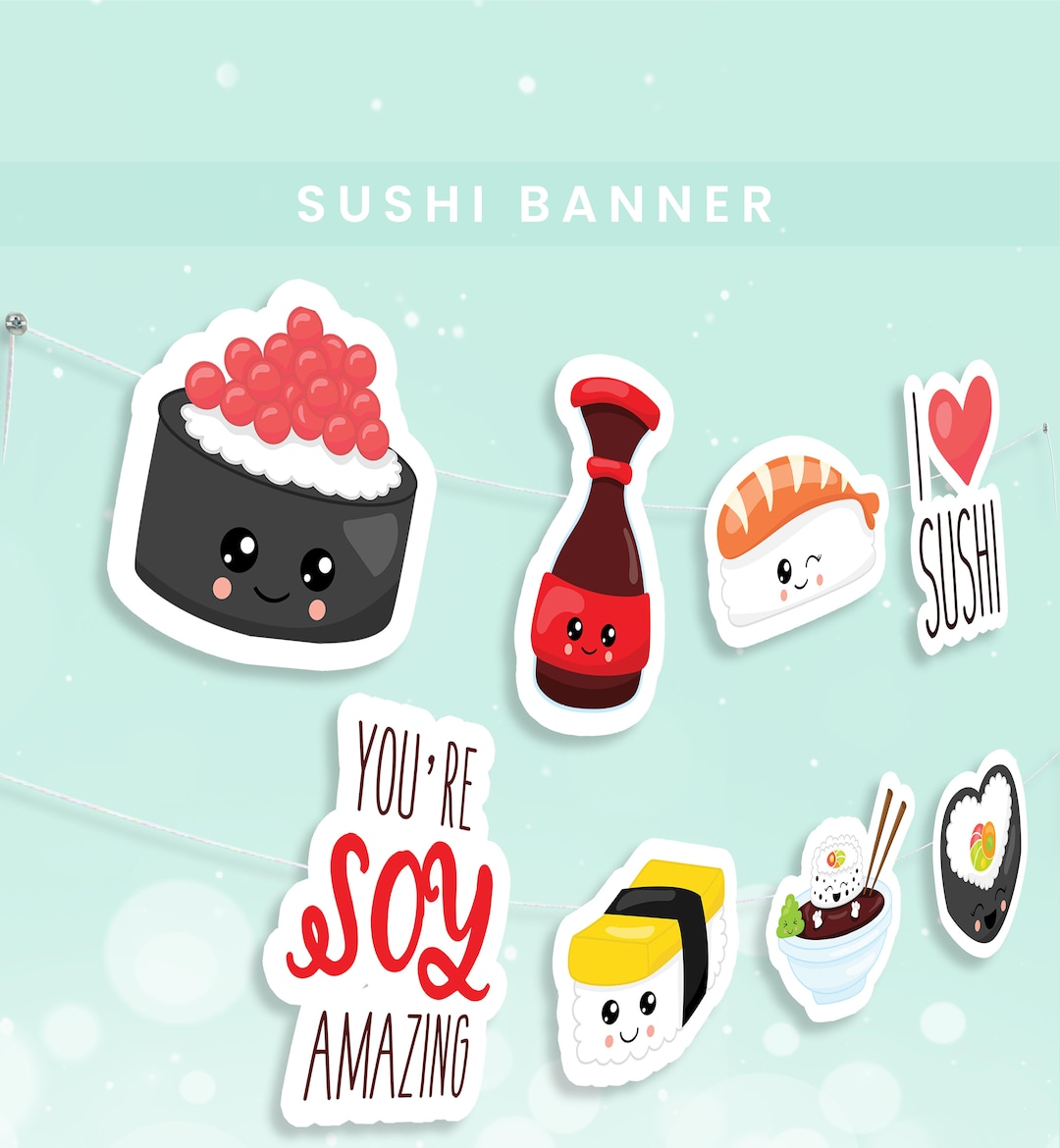 Sushi Banner | Sushi Themed Party | Sushi Bunting | Sushi Kawaii ...