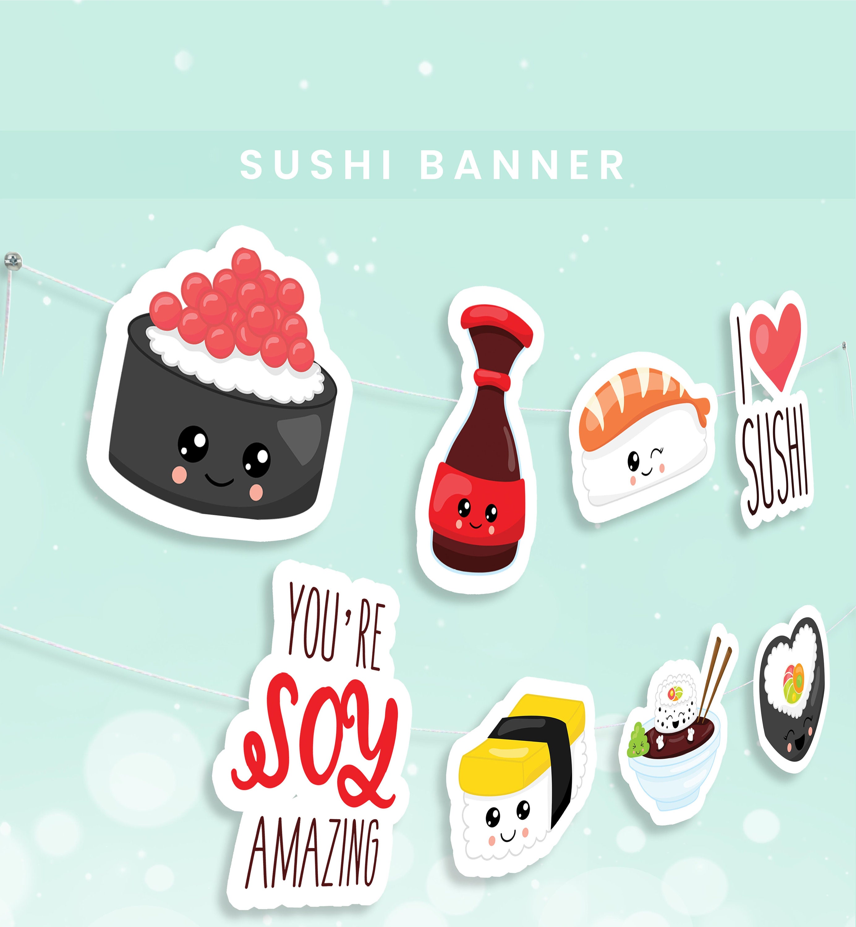 Sushi Kawaii Birthday Banner | Sushi Party Decorations (digital ...